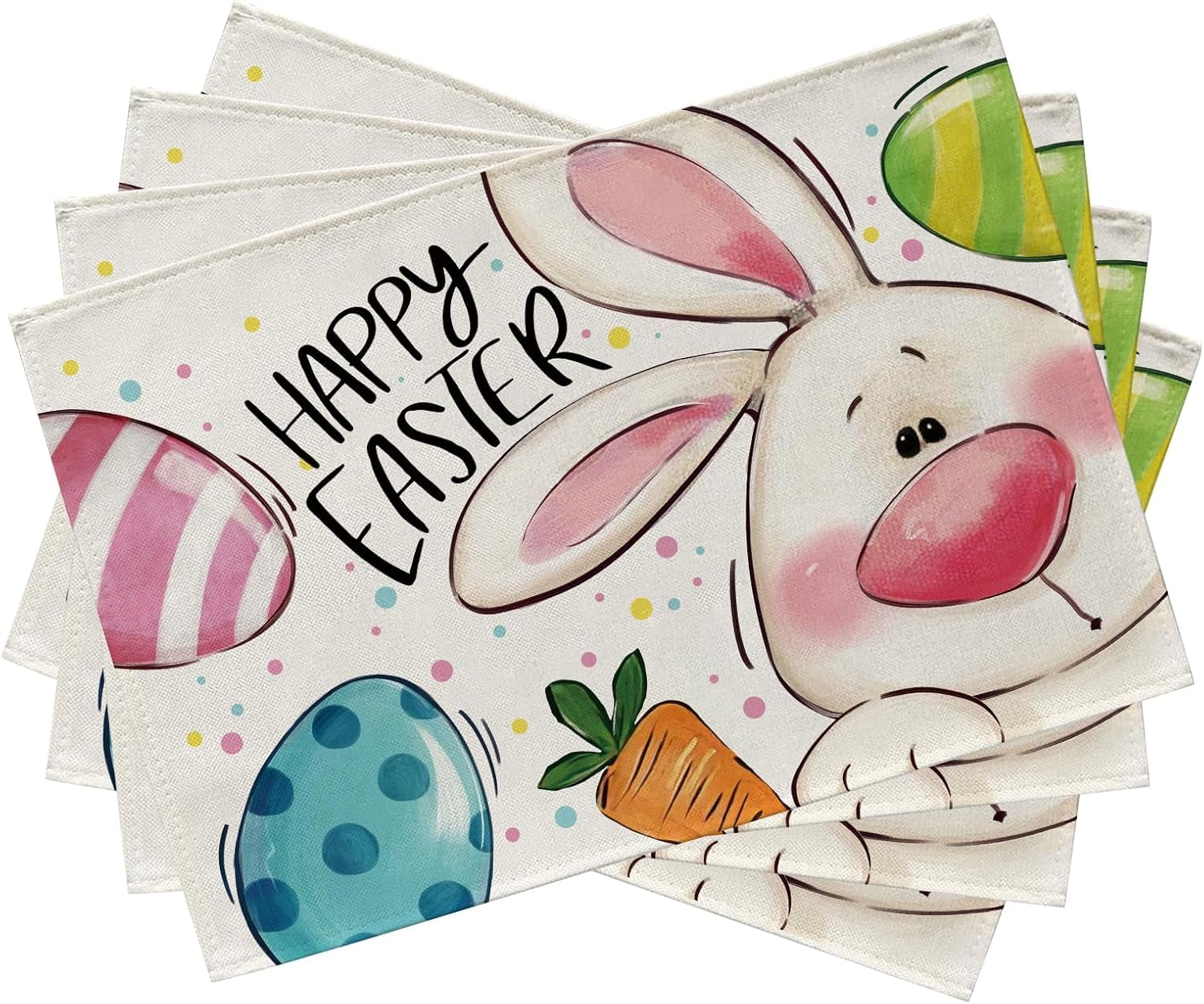 Rdsfhsp Happy Easter Bunny Placemats Set of 4, Cute Rabbit Eggs Carrot ...