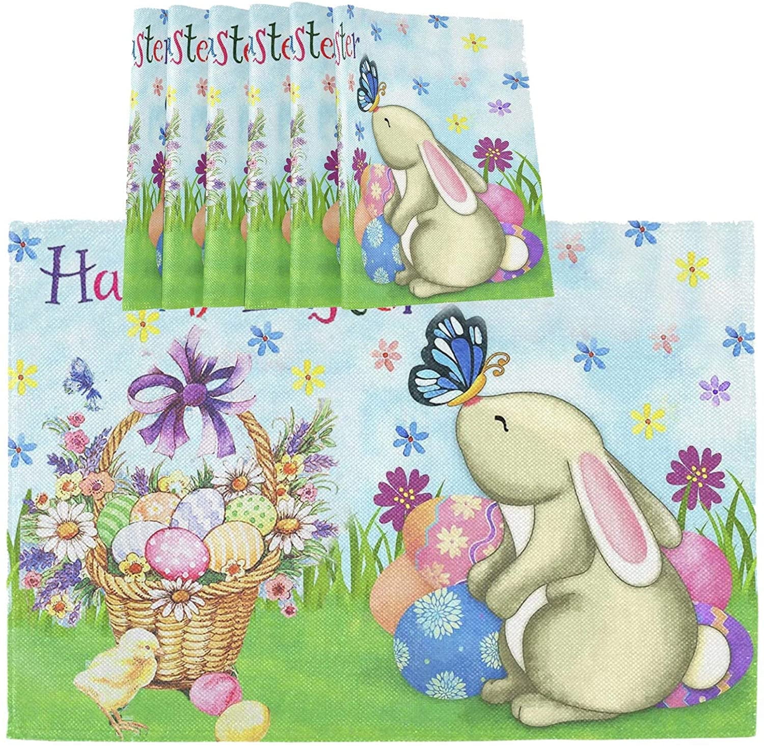 Rdsfhsp Happy Easter Day Bunny Placemats Set of 4 Table Mat Easter Eggs ...