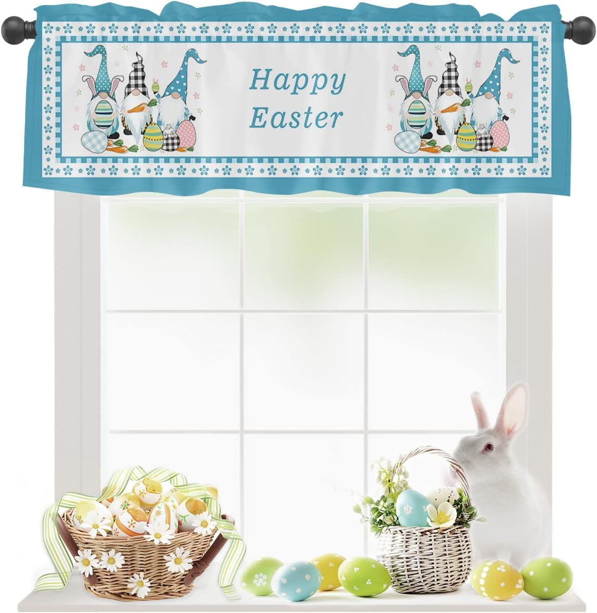 Rdsfhsp Happy Easter Gnome Valance Curtain for Window, Dwarf Colored ...