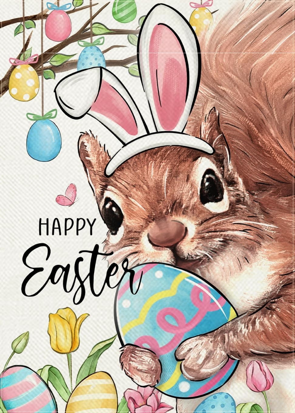 Rdsfhsp Happy Easter Squirrel Decorative Burlap Garden Flag, Easter Egg ...