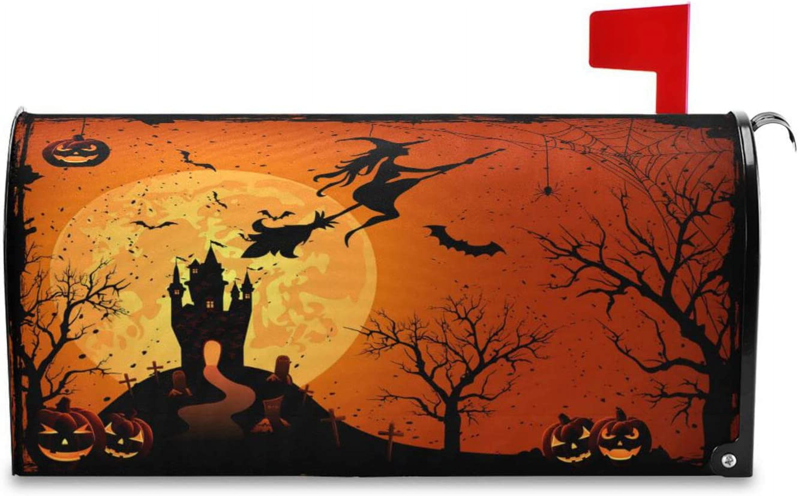 Rdsfhsp Happy Halloween Witch Spider Bat Castle Pumpkin Mailbox Cover ...