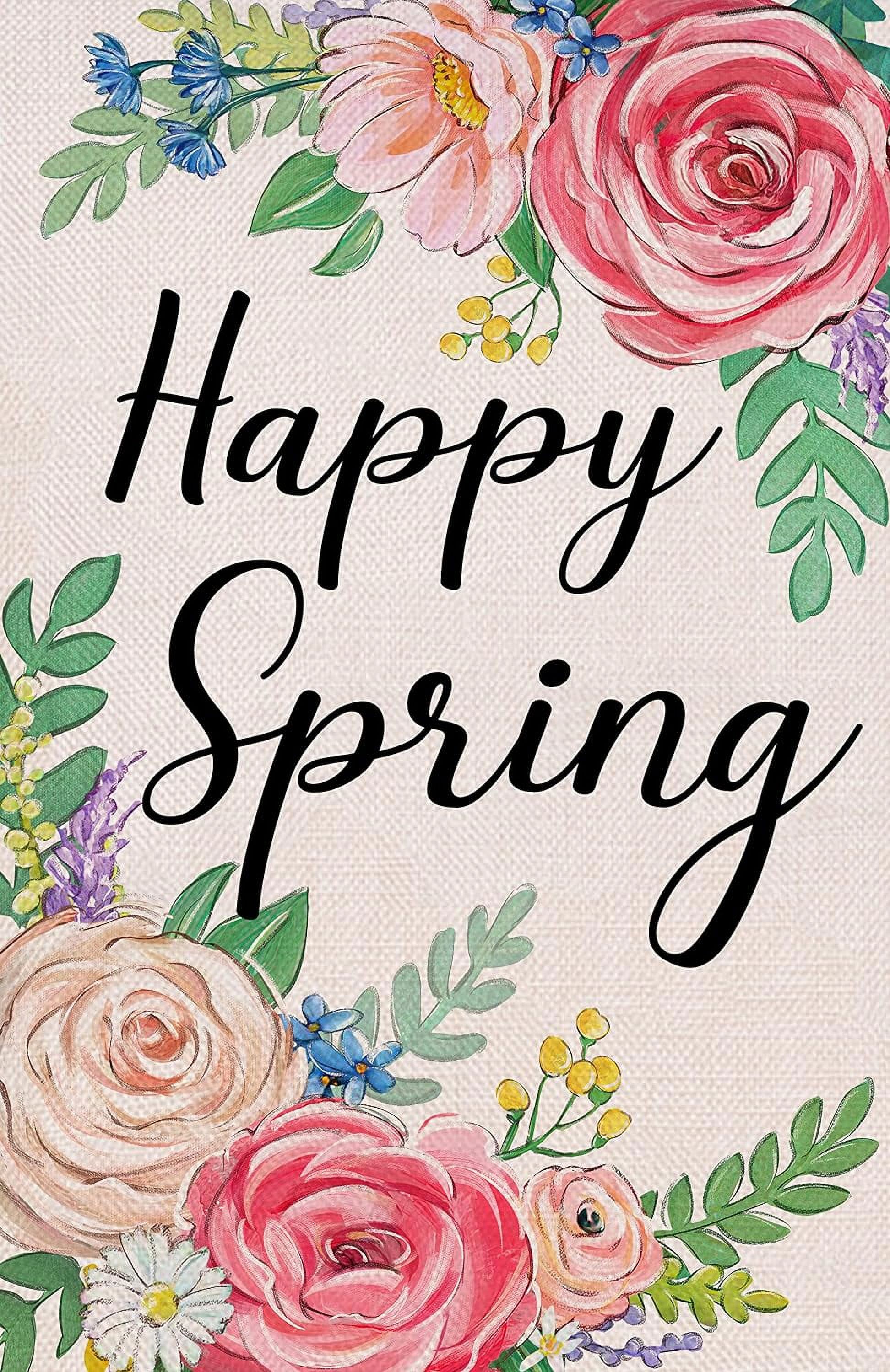 Rdsfhsp Happy Spring Floral Flowers Decorative Linen Garden Flag, Peony ...