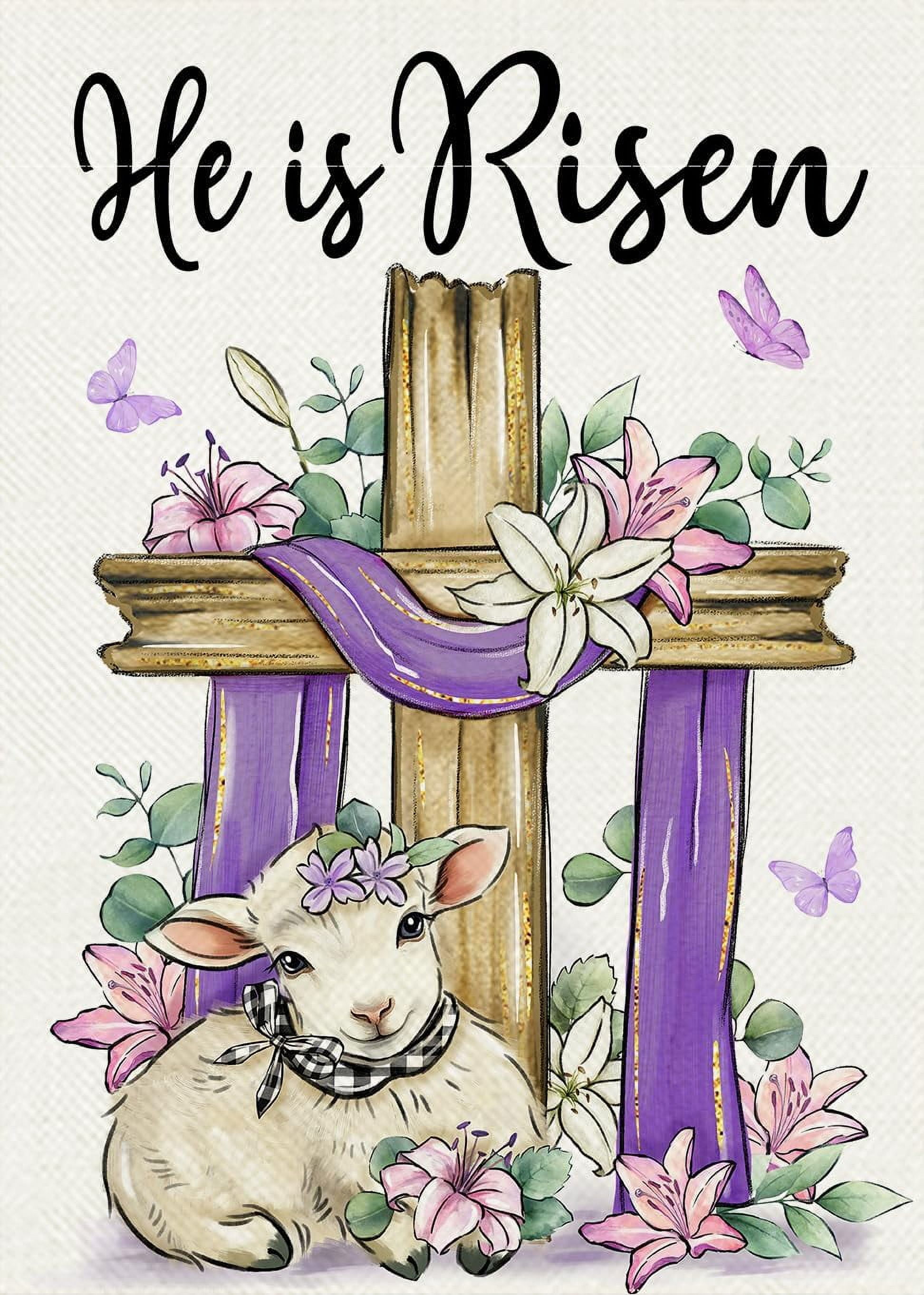 Rdsfhsp He is Risen Easter Christian Decorative Burlap Garden Flag ...