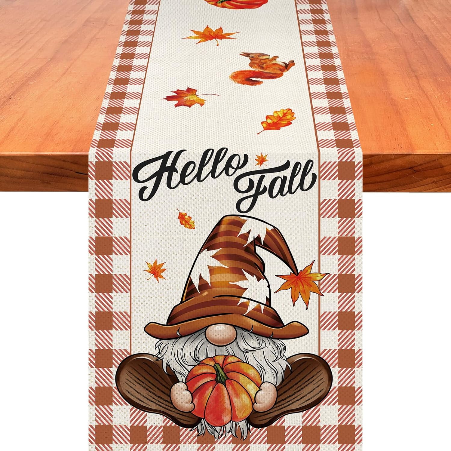 Rdsfhsp Hello Fall Table Runner Gnome Buffalo Plaid Table Runner ...