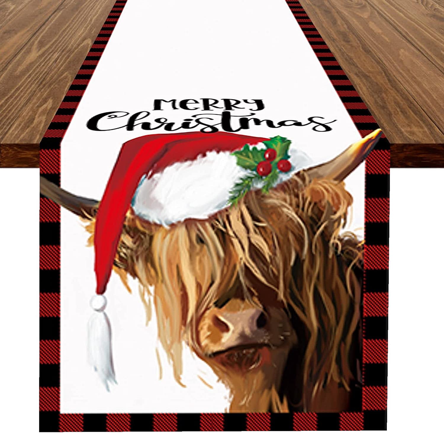 Rdsfhsp Highland Cow Christmas Table Runner: Red Black Buffalo Check ...