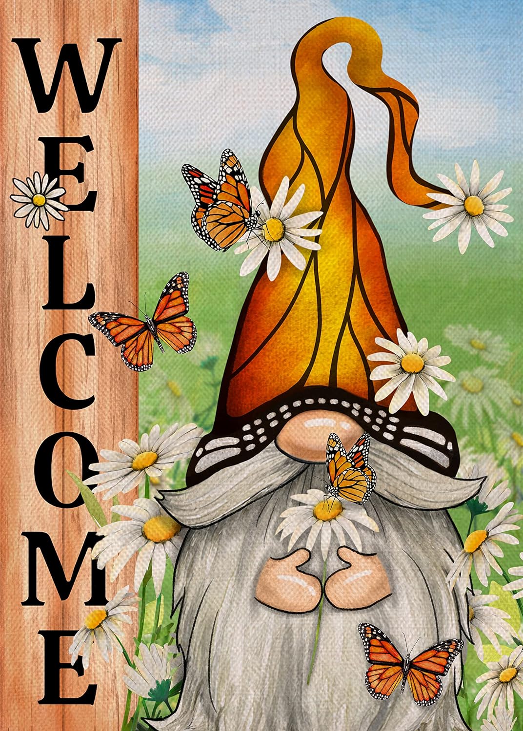 Rdsfhsp Home Decorative Welcome Spring Gnome Garden Flag, Daisy Gnome ...