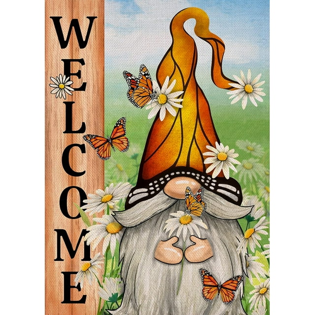 Rdsfhsp Home Decorative Welcome Spring Gnome Garden Flag, Daisy Gnome ...