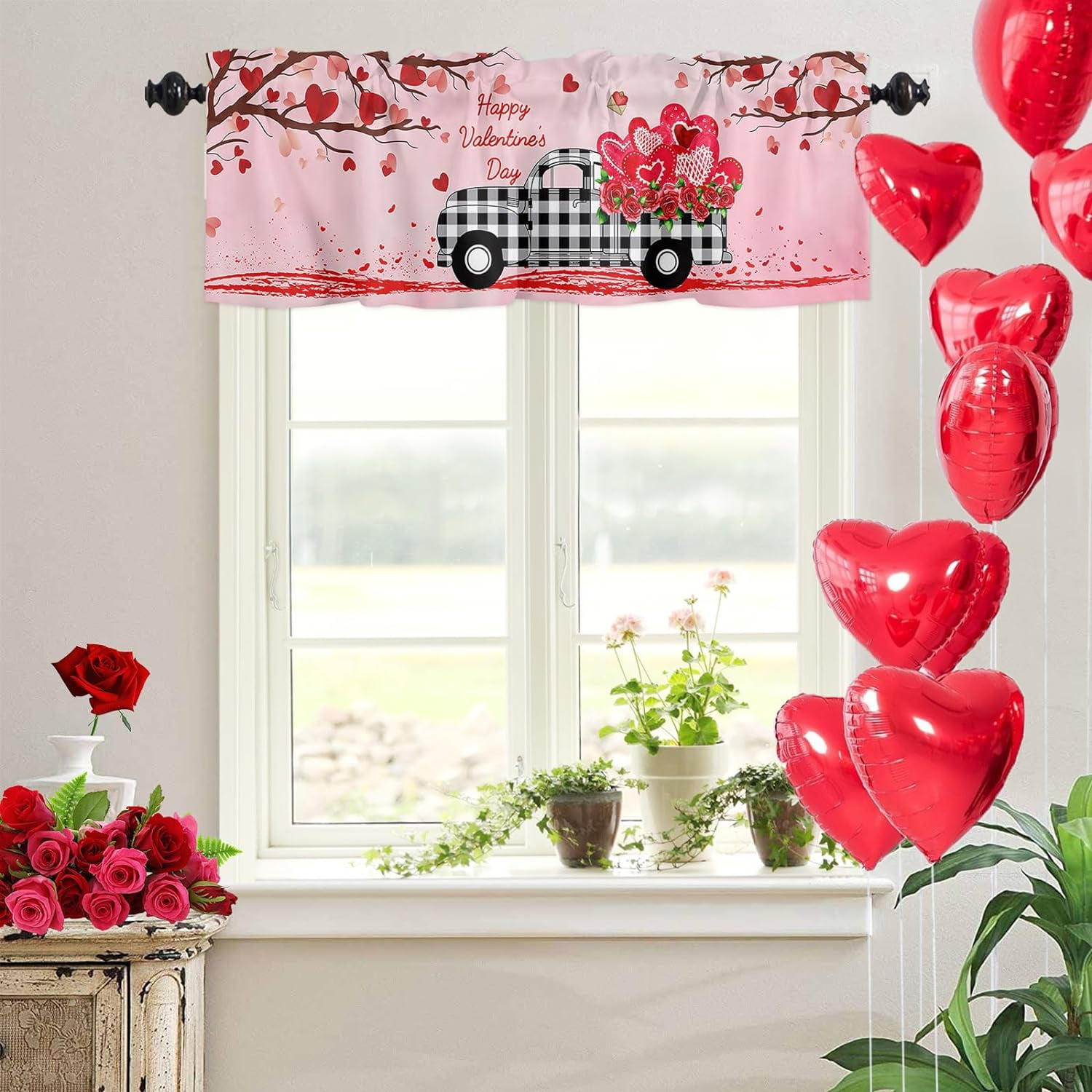 Rdsfhsp Kitchen Cafe Window Valance Valentine's Day Red Love Tree Rod ...