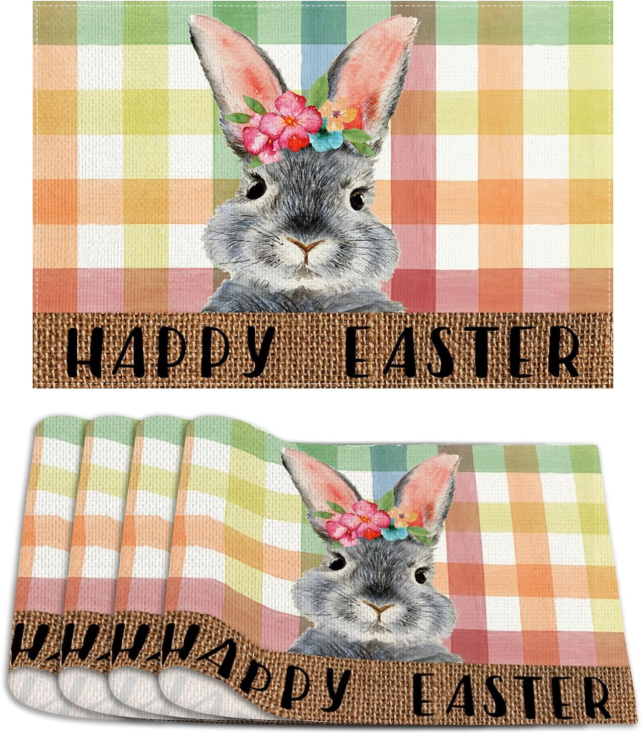 Rdsfhsp Linen Easter Placemats Set of 4 Happy Easter Table Mats Easter ...