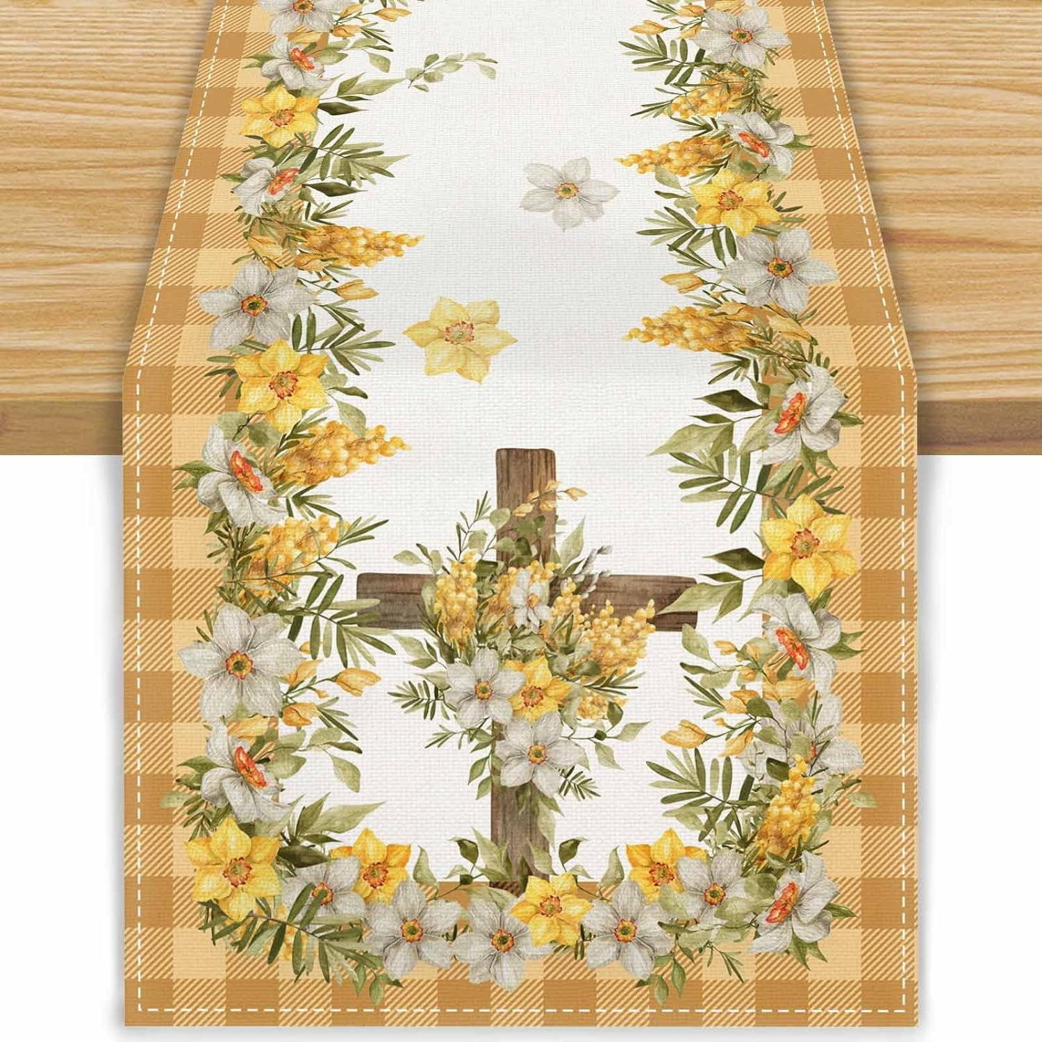 Rdsfhsp Linen He is Risen Easter Table Runner Buffalo Plaid Easter ...