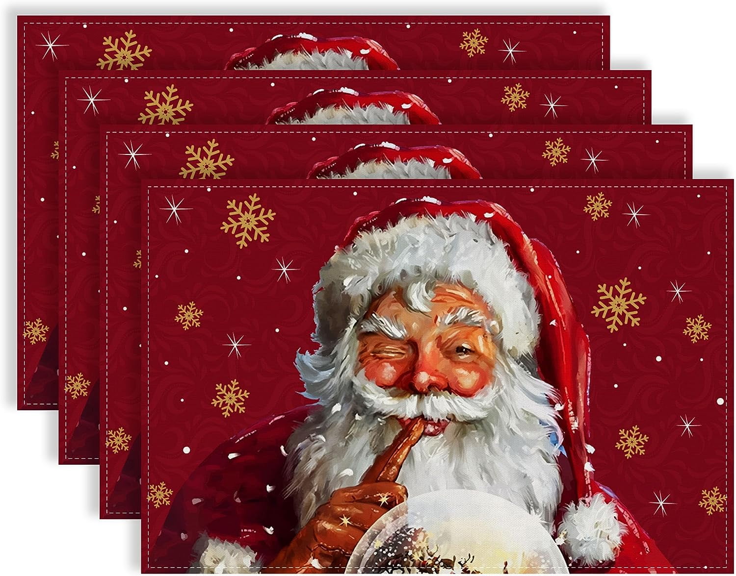 Rdsfhsp Linen Red Christmas Placemats Set of 4 Santa Claus Christmas ...