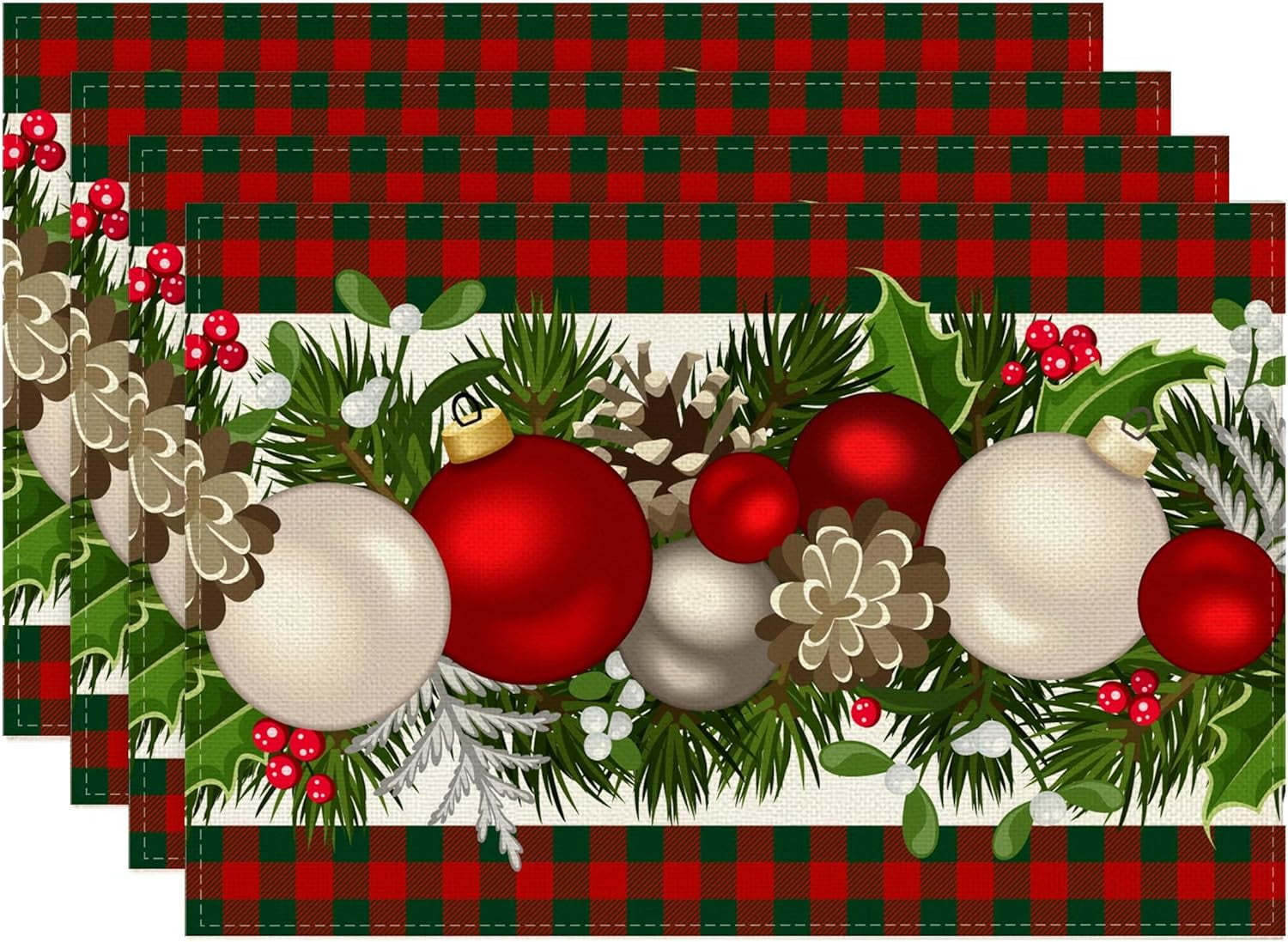 Rdsfhsp Linen Red and Green Buffalo Check Plaid Christmas Placemats Set ...