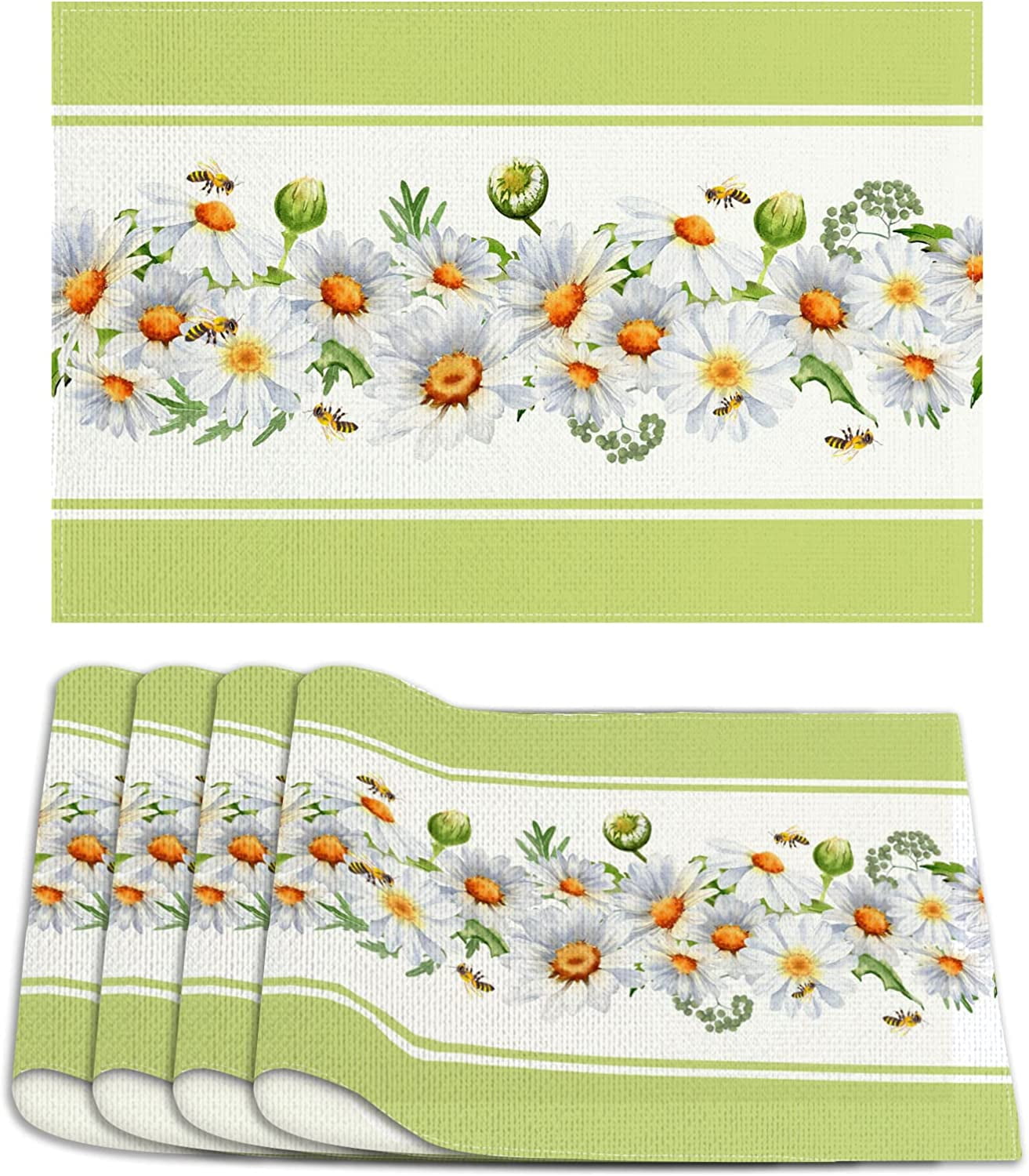 Rdsfhsp Linen Watercolor Daisy Placemats Set of 4 Spring Table Mats ...