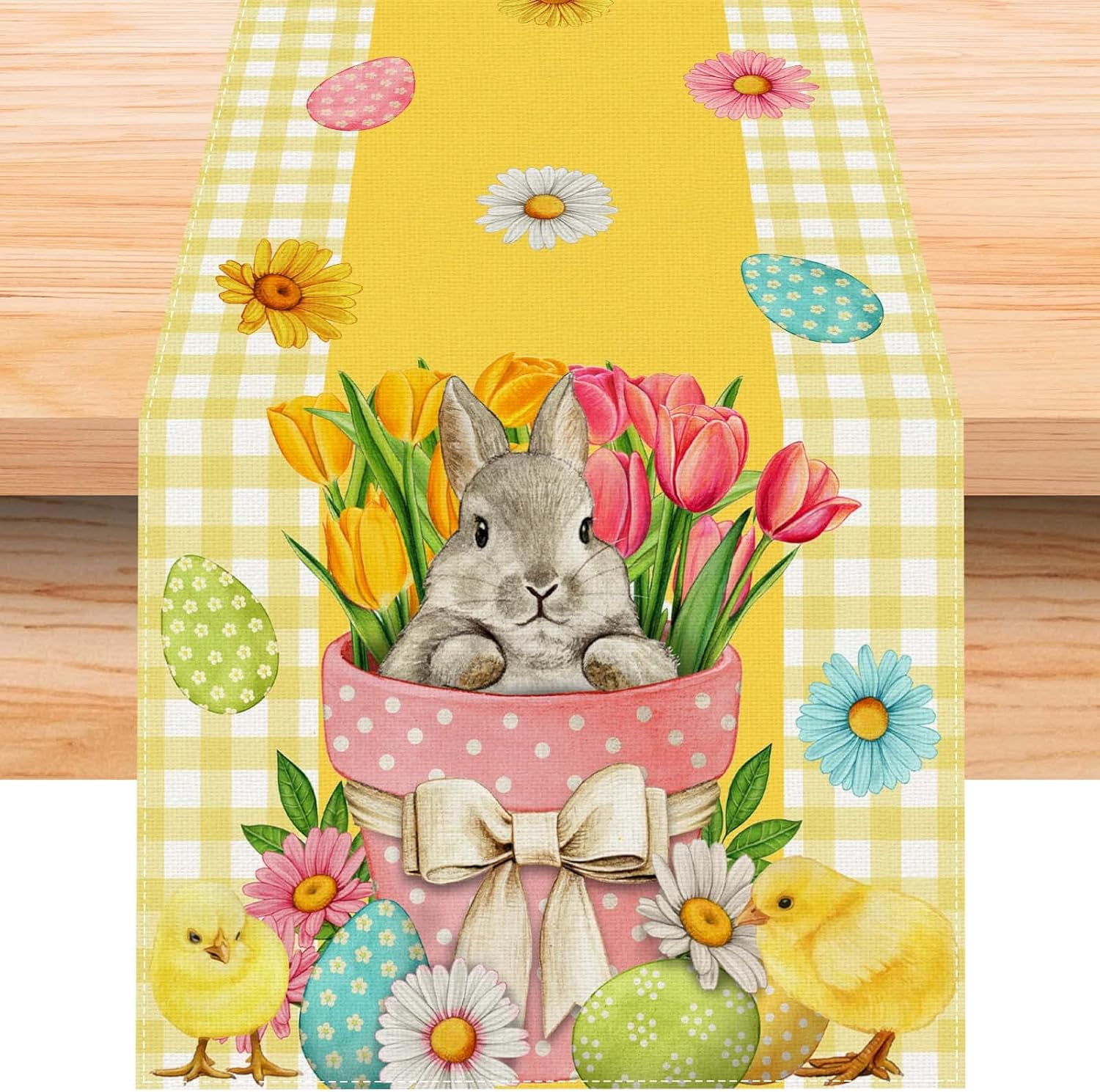 Rdsfhsp Linen Yellow and White Buffalo Check Plaid Easter Table Runner ...