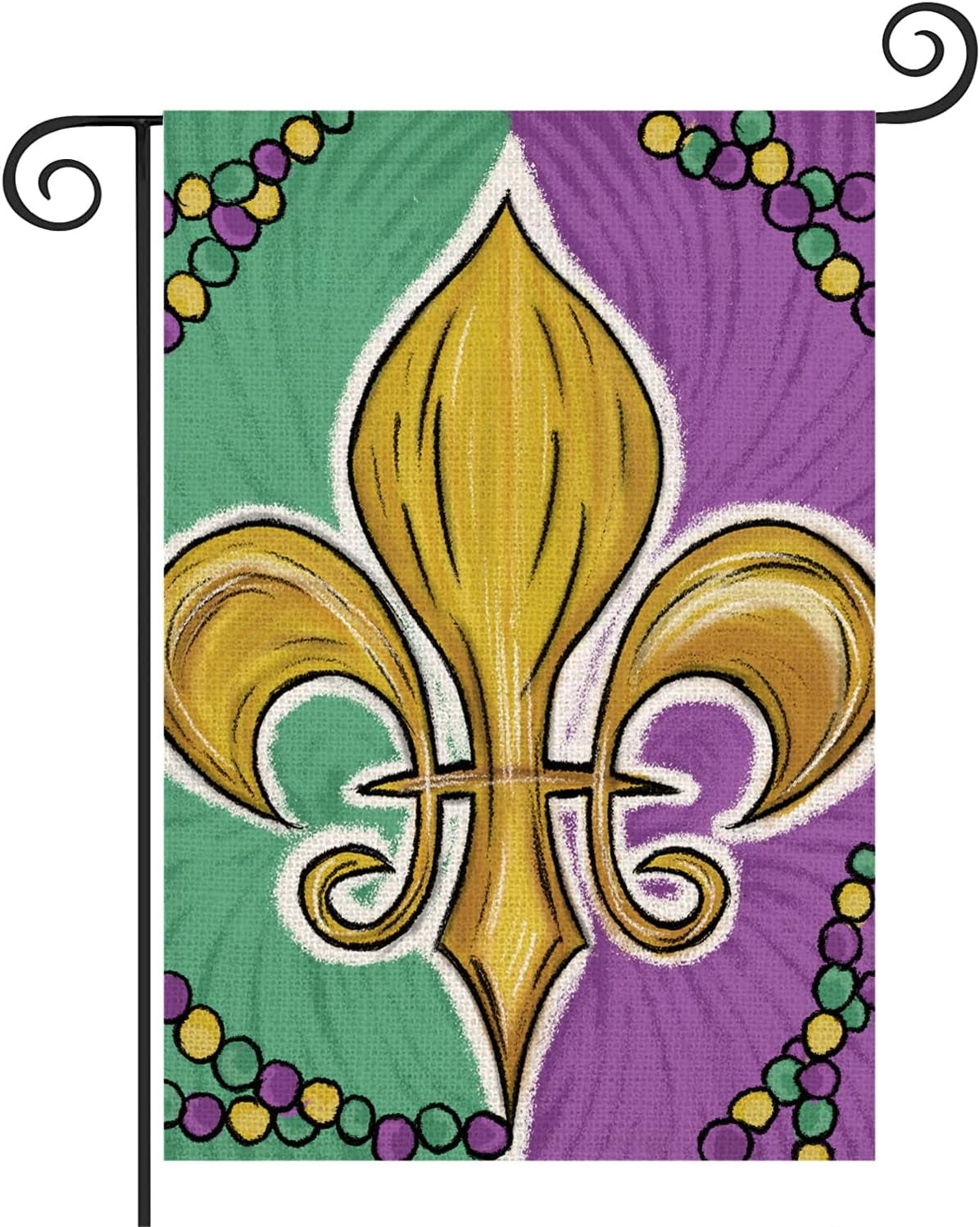 Rdsfhsp Mardi Gras Fleur de Lis Garden Flag Double Sided Beads New ...