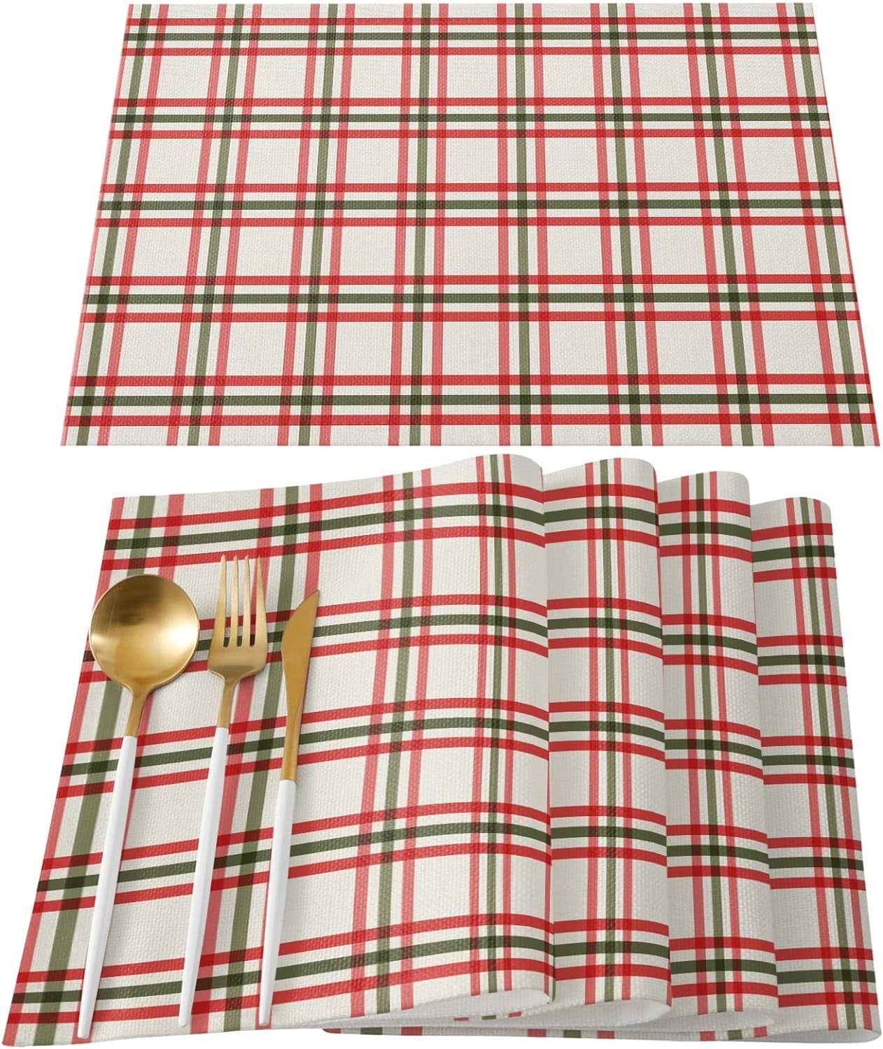 Rdsfhsp Merry Christmas Placemats Set of 4, Red Green Checkered Winter ...