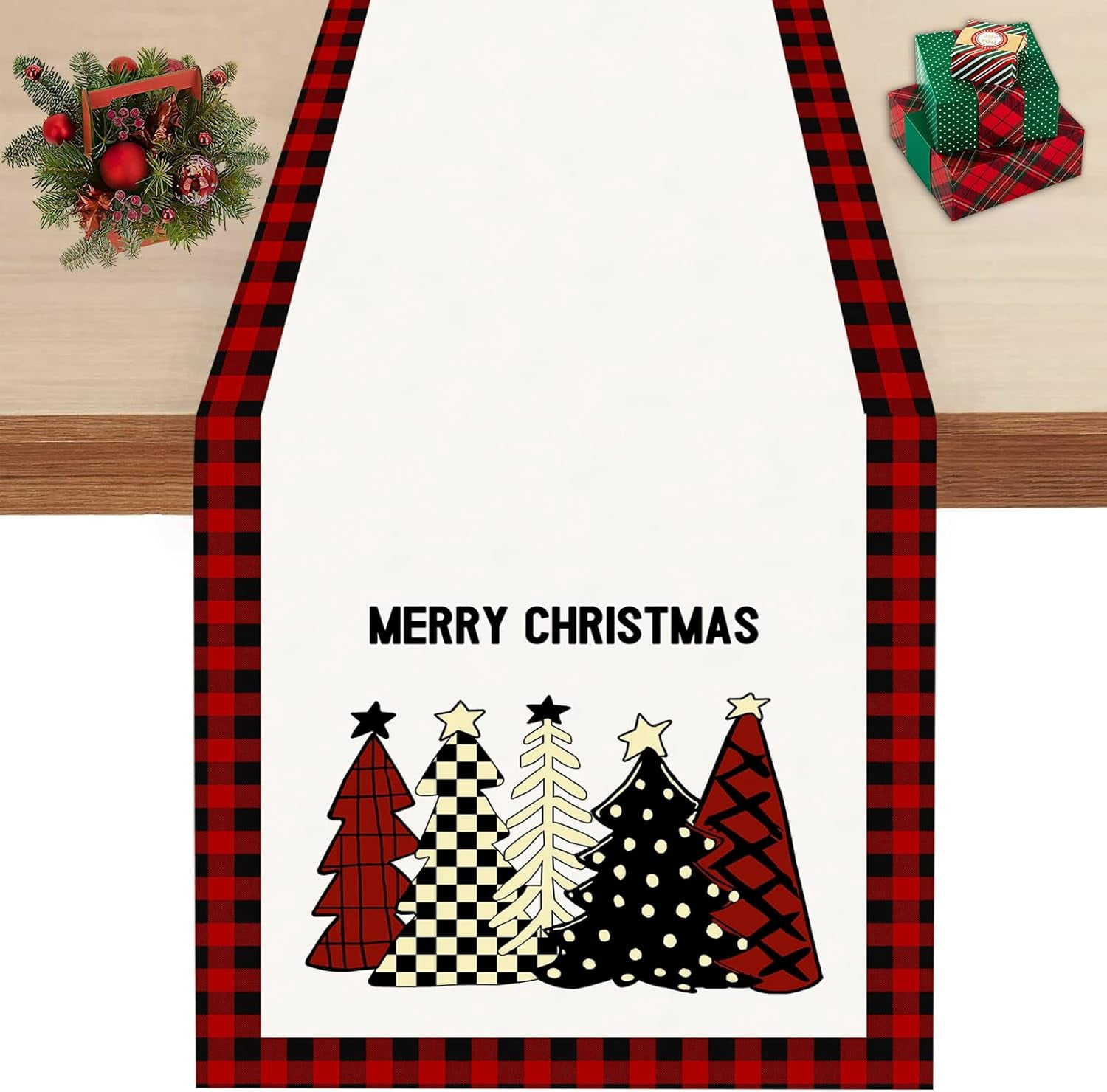 Rdsfhsp Merry Christmas Table Runner 13 x 72 Inch Red Black Christmas ...