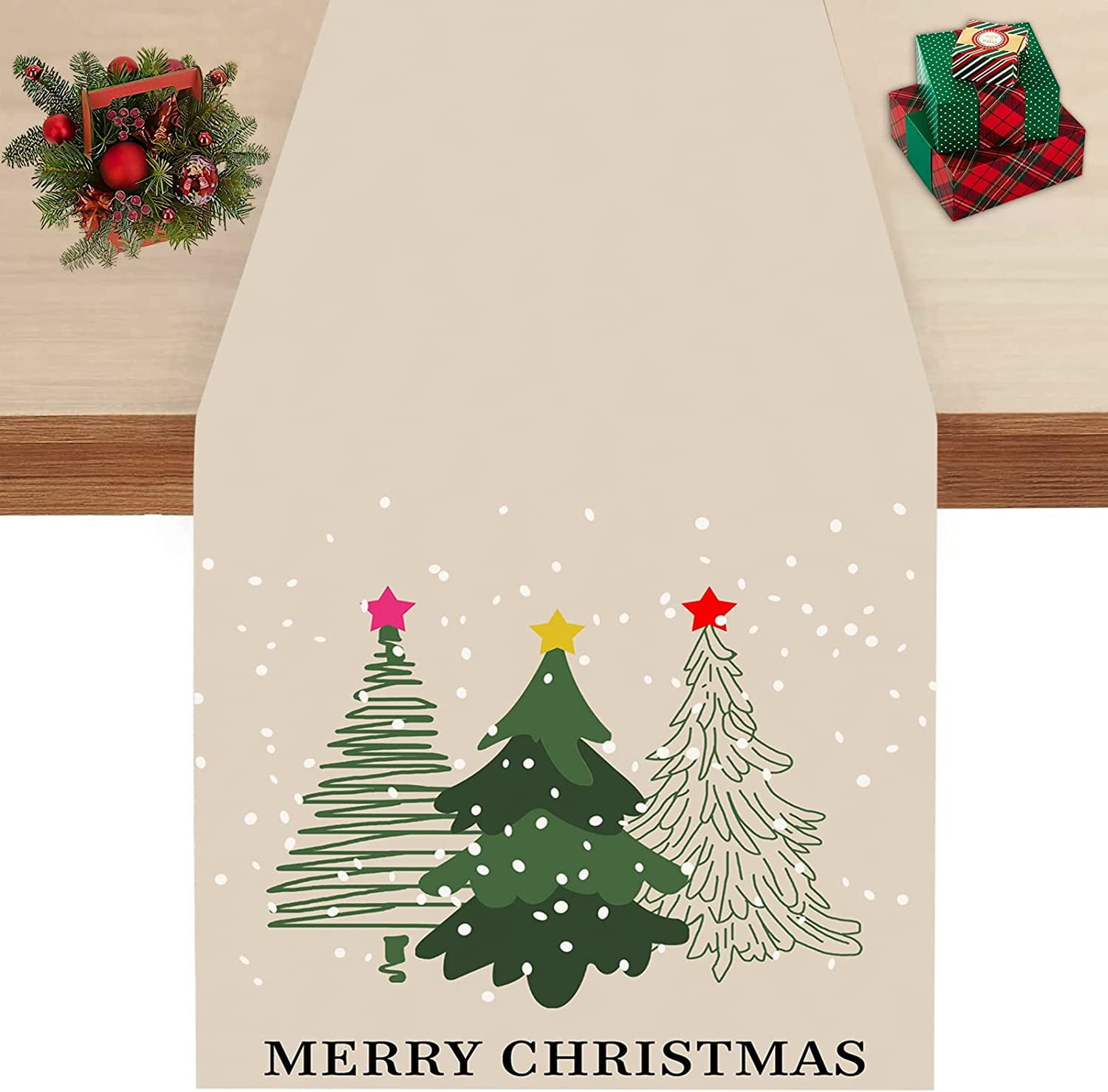 Rdsfhsp Merry Christmas Table Runner 13 x 72 Inch Watercolor Christmas ...