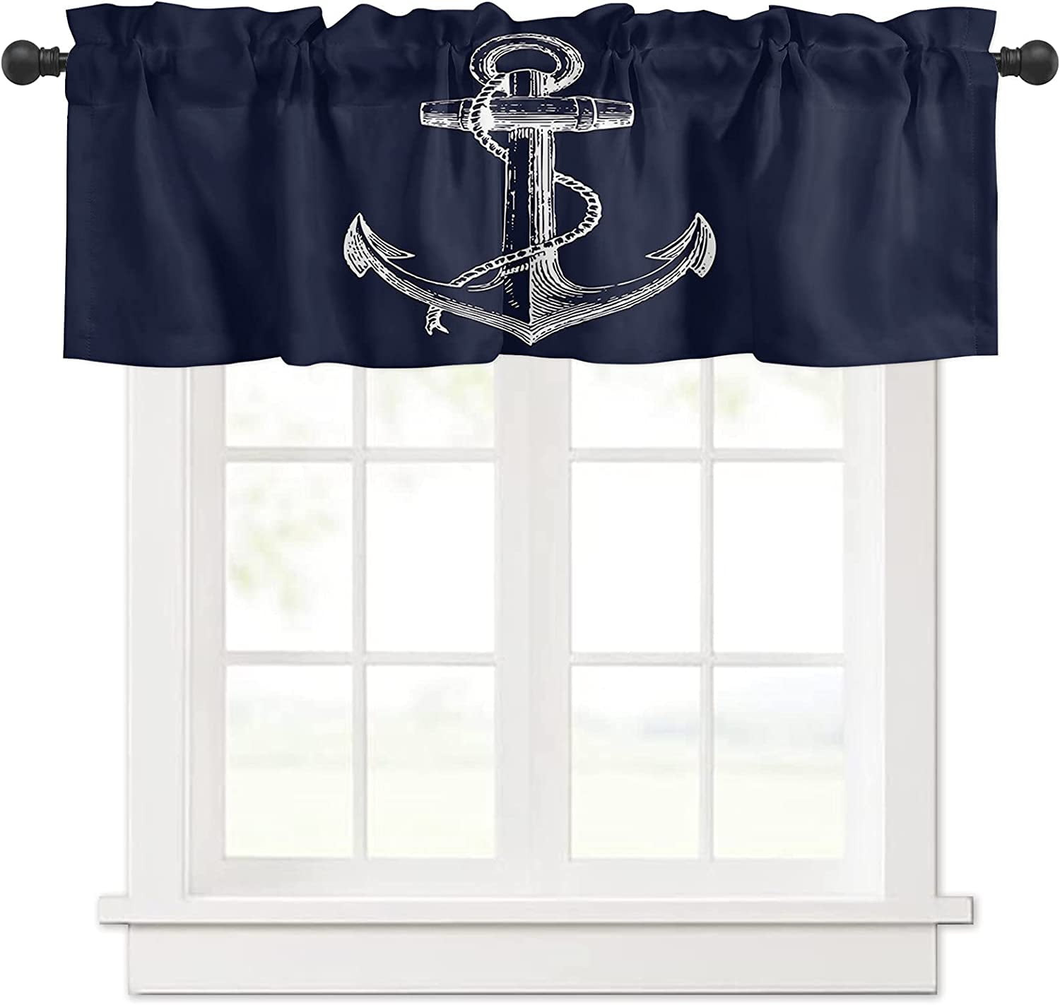 Rdsfhsp Nautical Valances for Windows White Anchor Navy Blue Kitchen ...