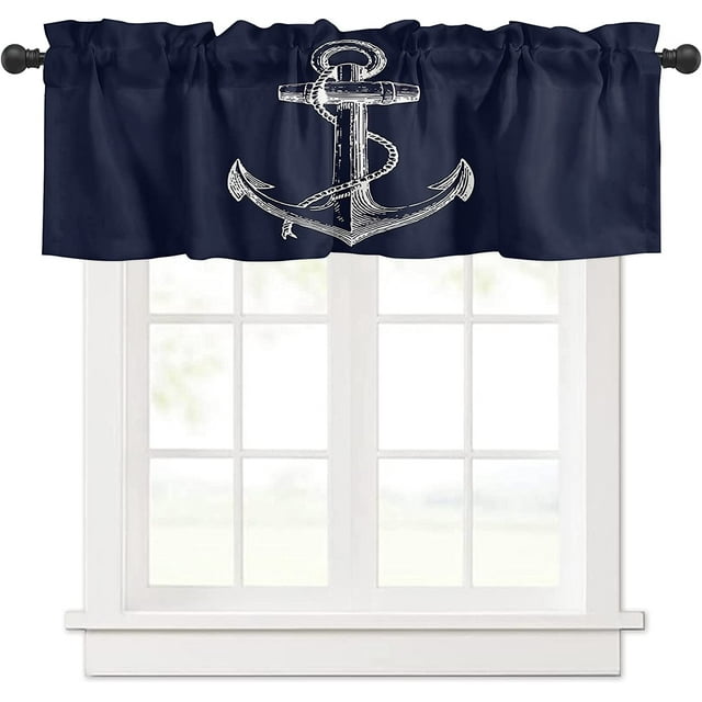 Rdsfhsp Nautical Valances for Windows White Anchor Navy Blue Kitchen ...
