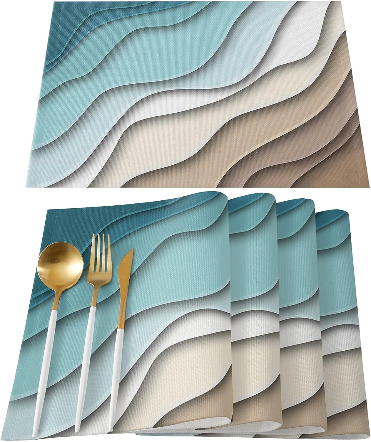 Rdsfhsp Ombre Placemats Set of 4 Beach Gradient Striped Dark Turquoise ...