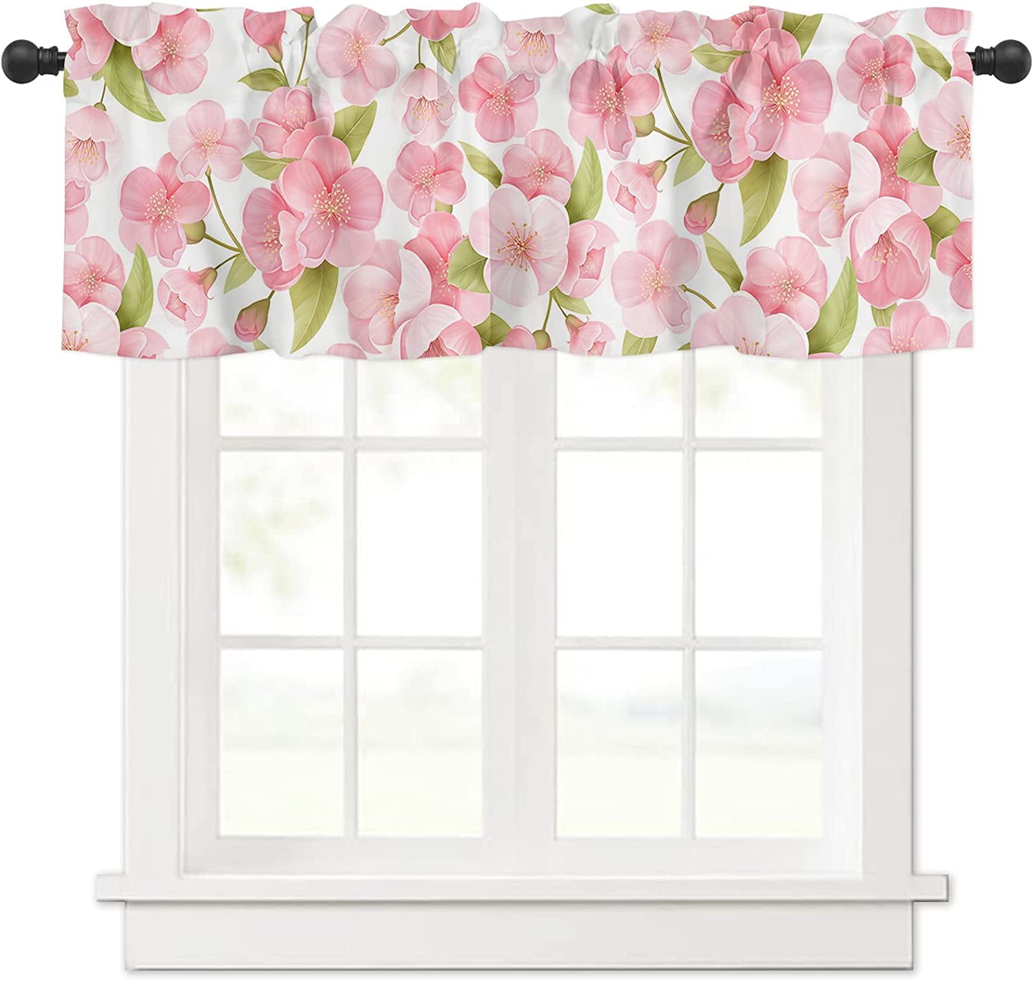 Rdsfhsp Peach Blossom Valance for Windows Watercolor Pink Flowers Green ...