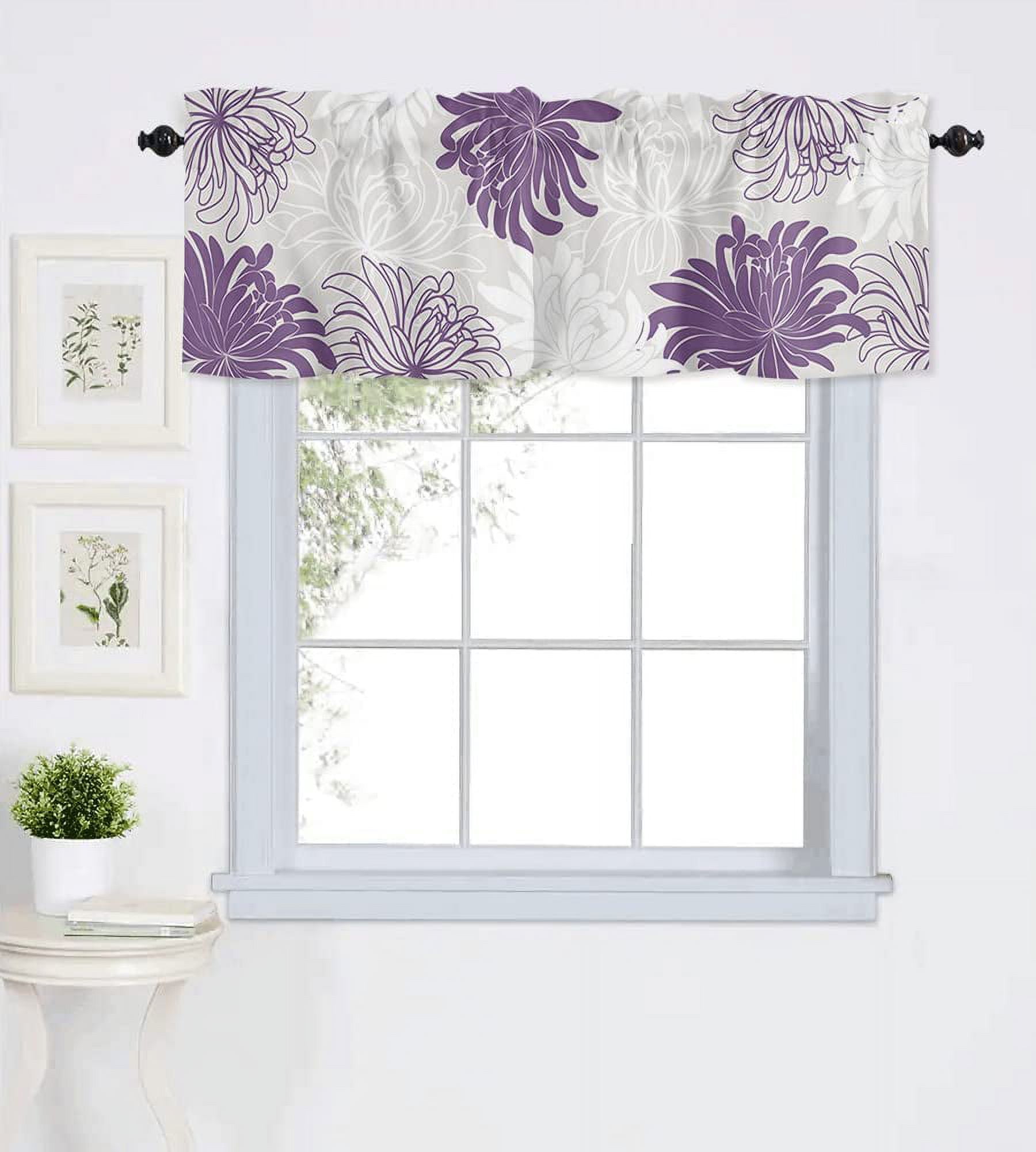 Rdsfhsp Purple Valances for Windows, Floral Kitchen Curtains 54x18 Inch ...