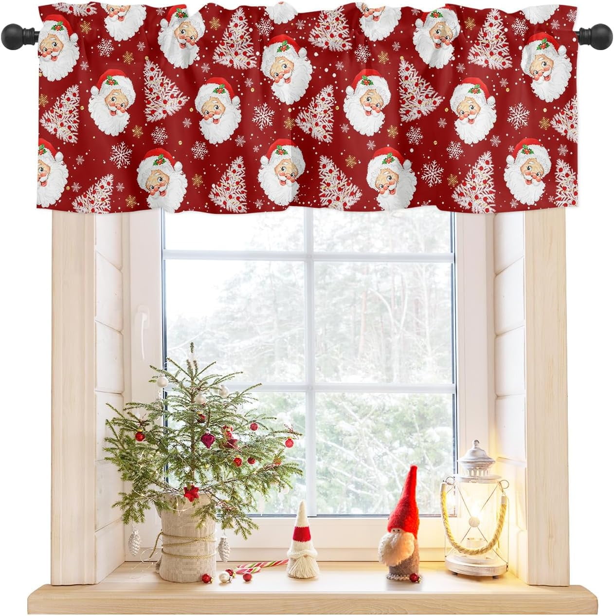 Rdsfhsp Red Christmas Valance Curtains for Kitchen Windows Santa Claus ...
