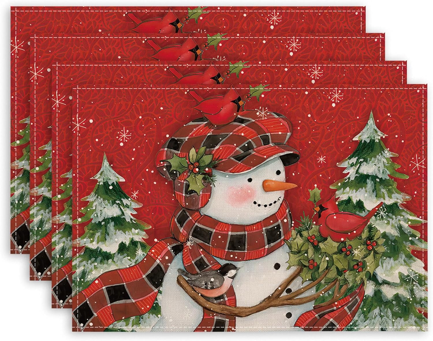 Rdsfhsp Red Snowman Merry Christmas Placemats Set of 4, 12x18 Inches ...