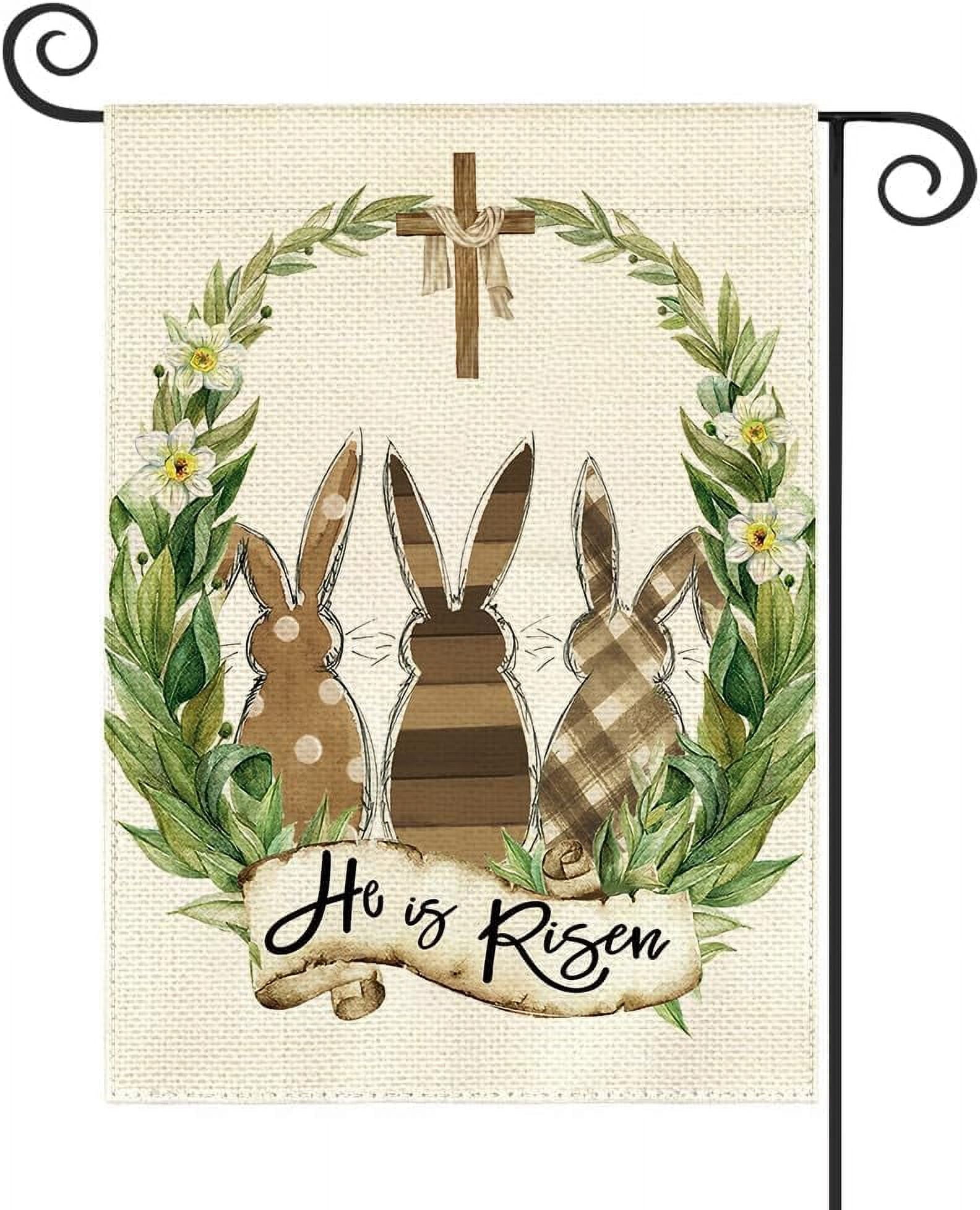 Rdsfhsp He is Risen Easter Garden Flag Double Sided Burple, Rabbit ...
