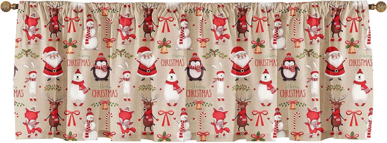 Rdsfhsp Santa Claus Kitchen Window Valance Curtain Merry Christmas Xmas ...