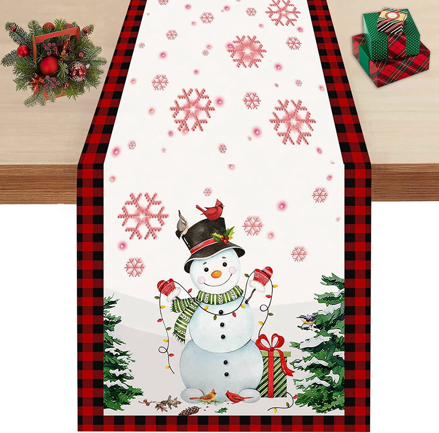 Rdsfhsp Snowman Birds Christmas Table Runner 13 x 72 Inch Merry ...
