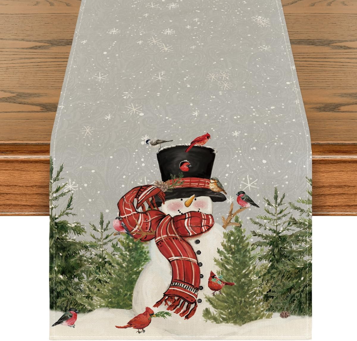 Rdsfhsp Snowman Birds Trees Christmas Table Runner, Seasonal Silver ...
