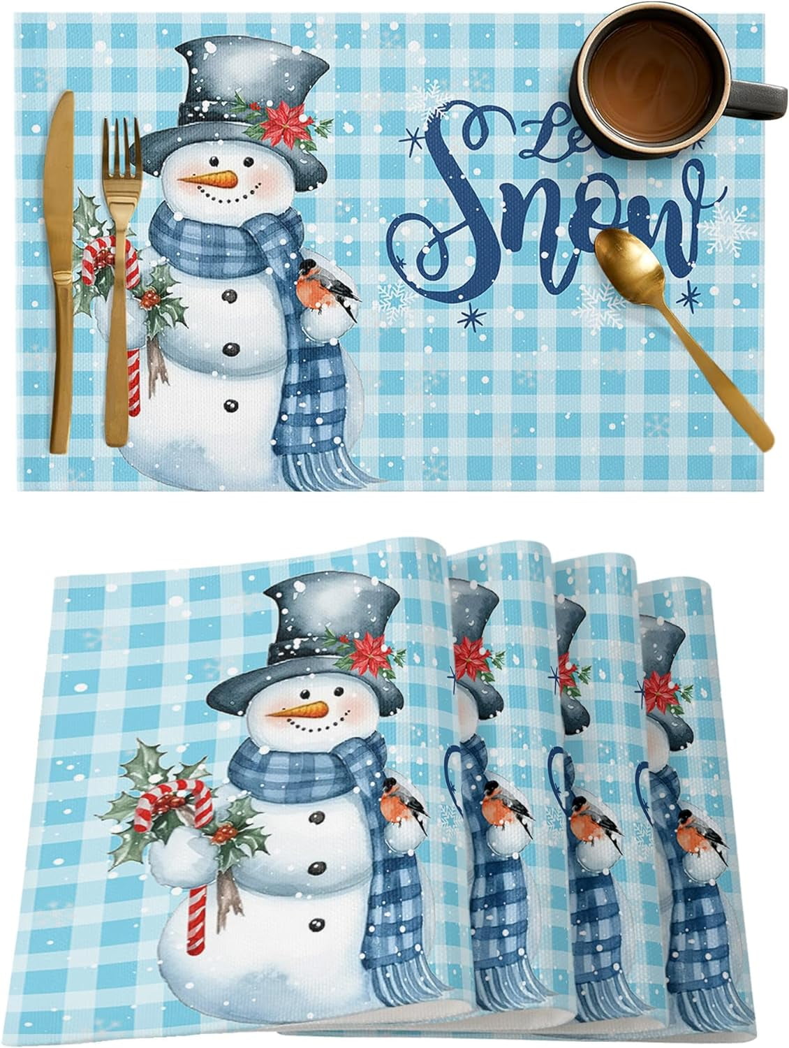 Rdsfhsp Snowman Christmas Placemats Set of 4, Let It Snow Winter ...