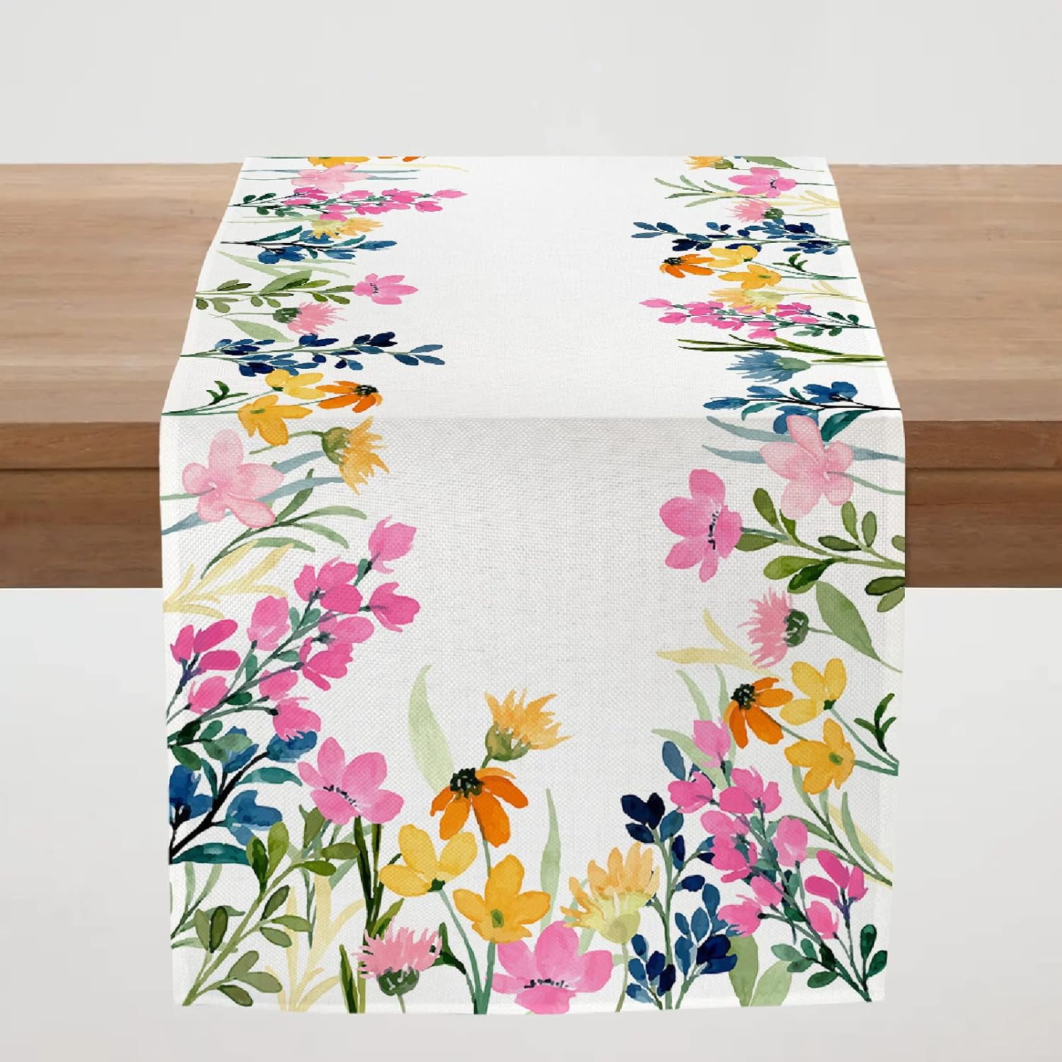 Rdsfhsp Spring Floral Table Runner Linen Watercolor Colorful Wildflower ...