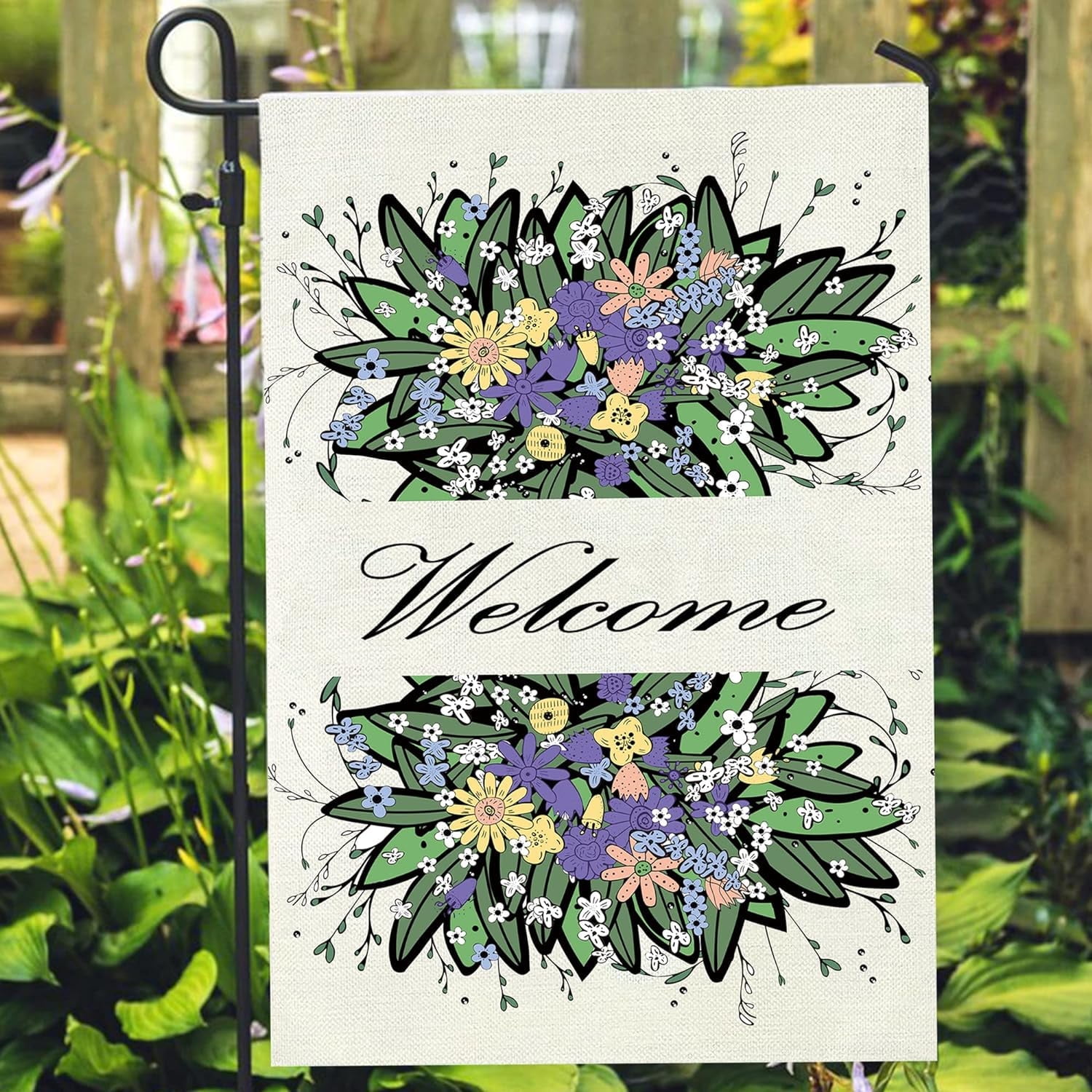 Spring Floral Welcome Garden Flag 12x18 Inch Small Vertical Double ...