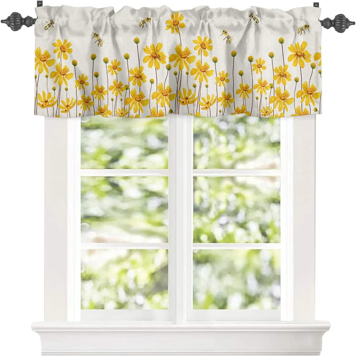 Rdsfhsp Summer Yellow Daisy Kitchen Valance, Bee Watercolor Floral ...