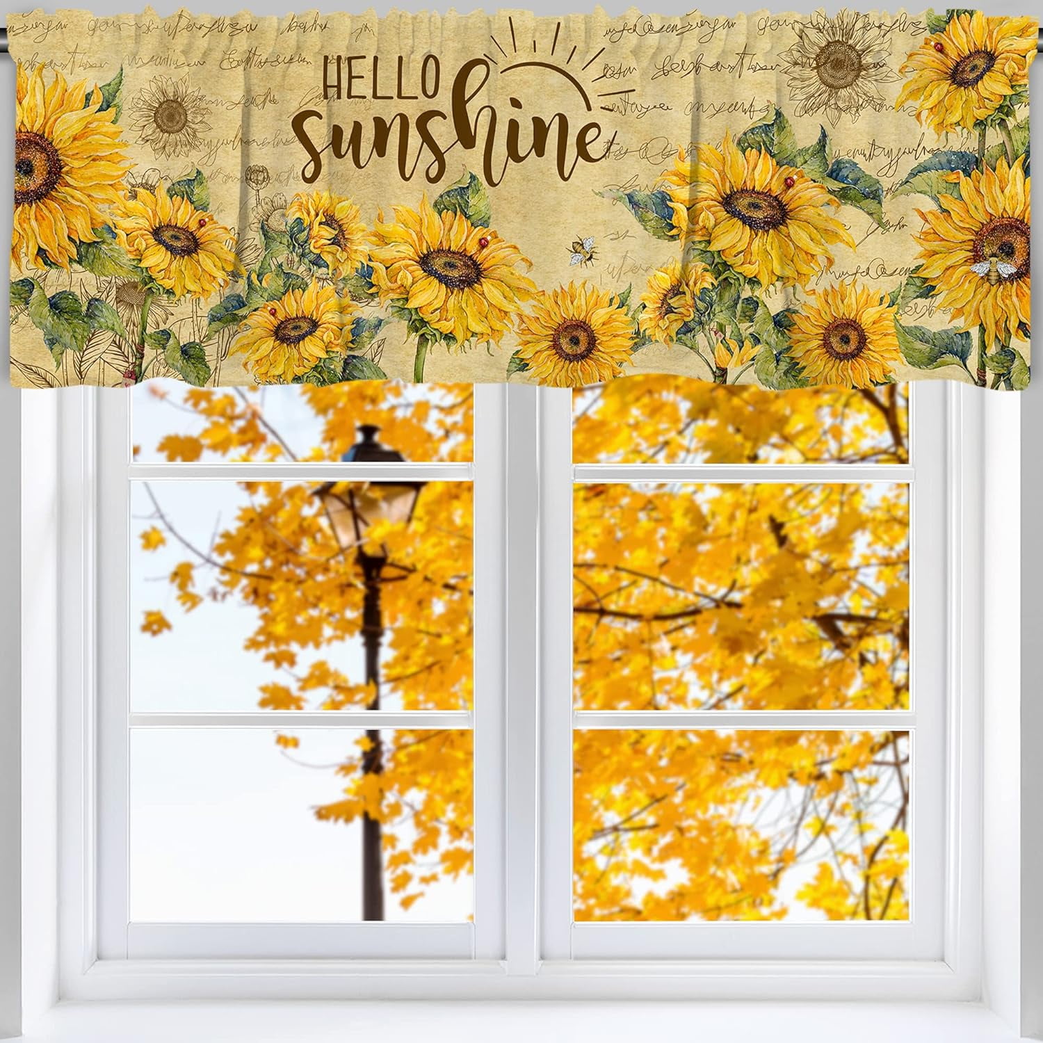 Rdsfhsp Sunflower Valance Curtain for Kitchen 54" x 18" Hello Shunshine ...