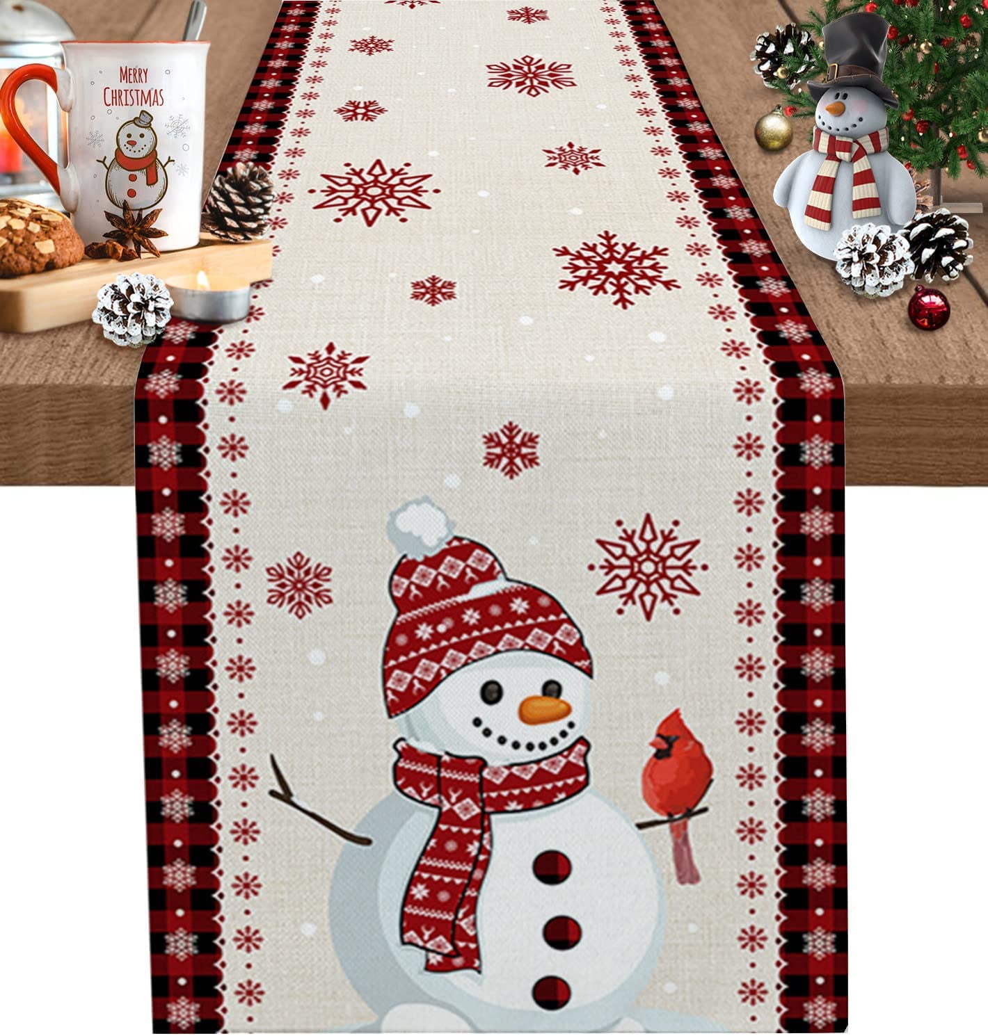 Rdsfhsp Table Runners, Christmas Snowman Snowflake Cardinal Winter Red ...