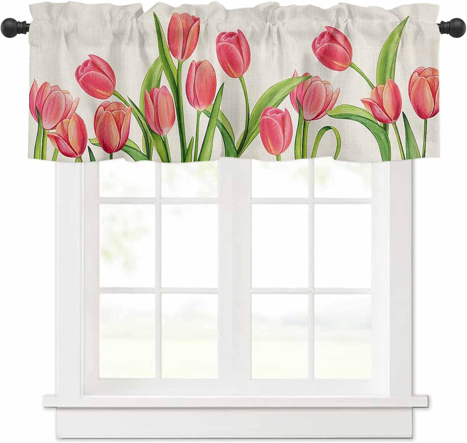 Rdsfhsp Tulip Flower Valances for Windows Rustic Watercolor Pink Tulip ...