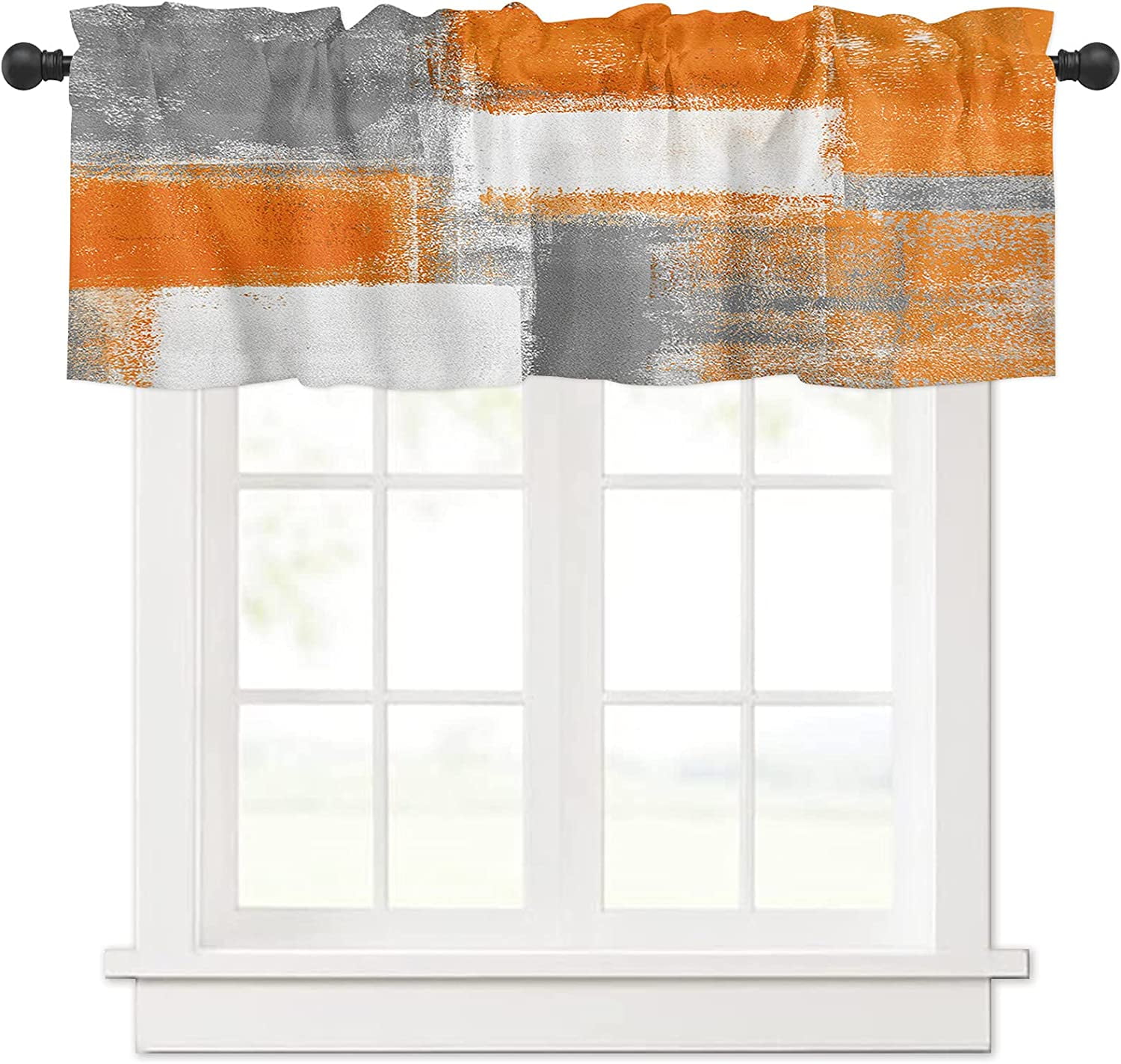 Rdsfhsp Valance Curtain for Kitchen, Burnt Orange and Grey Modern Art ...