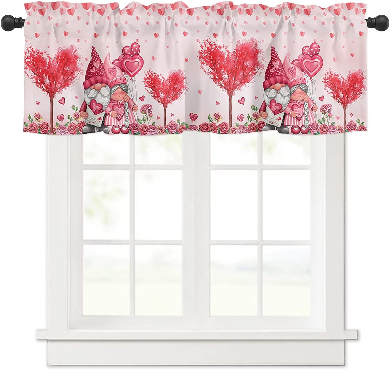 Rdsfhsp Valentines Day Gnomes Pink Roses Curtain Valance for Windows ...