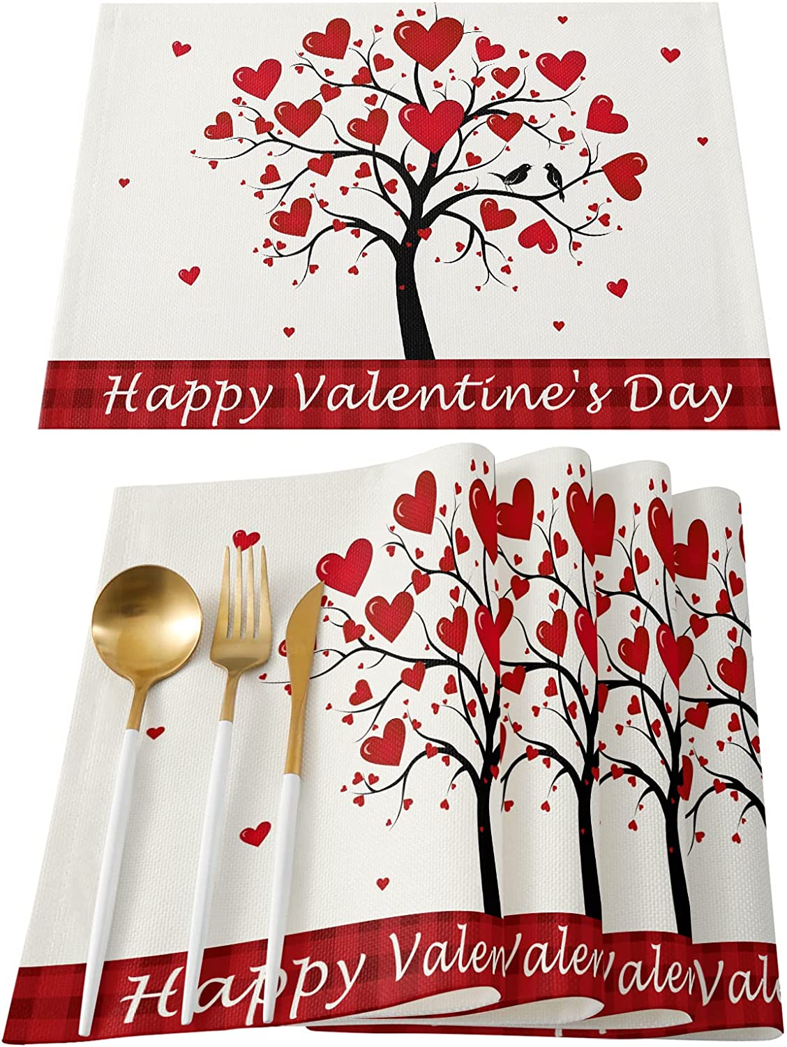 Rdsfhsp Valentines Day Placemats Set of 4, Happy Valentine's Love Tree ...
