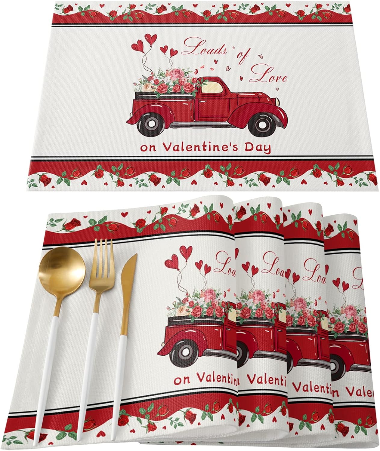 Rdsfhsp Valentines Day Placemats Set of 4, Load of Love Rose Truck ...