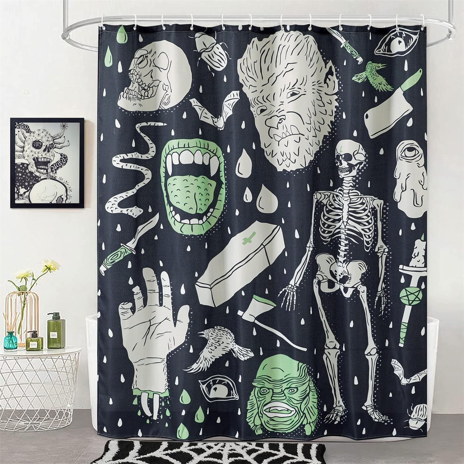 Rdsfhsp Vintage Halloween Shower Curtain Set Black Creepy Gothic