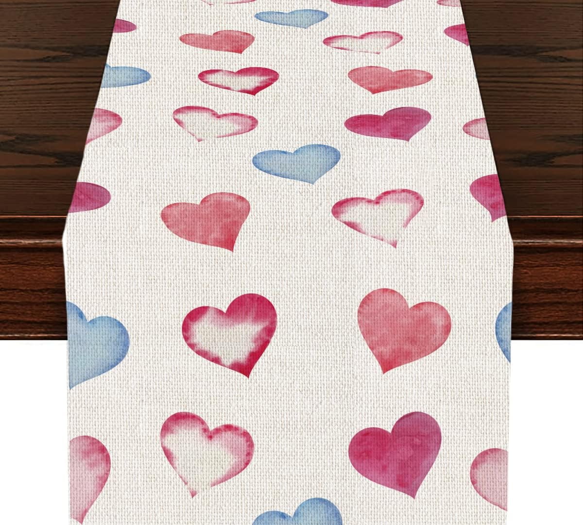 Rdsfhsp Watercolor Heart Table Runner, Valentines Day Dining Table ...