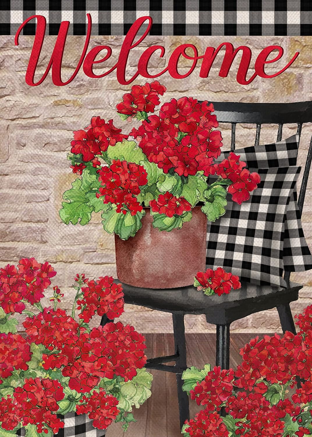 Rdsfhsp Welcome Spring Geranium Red Flower Decorative Garden Flag ...