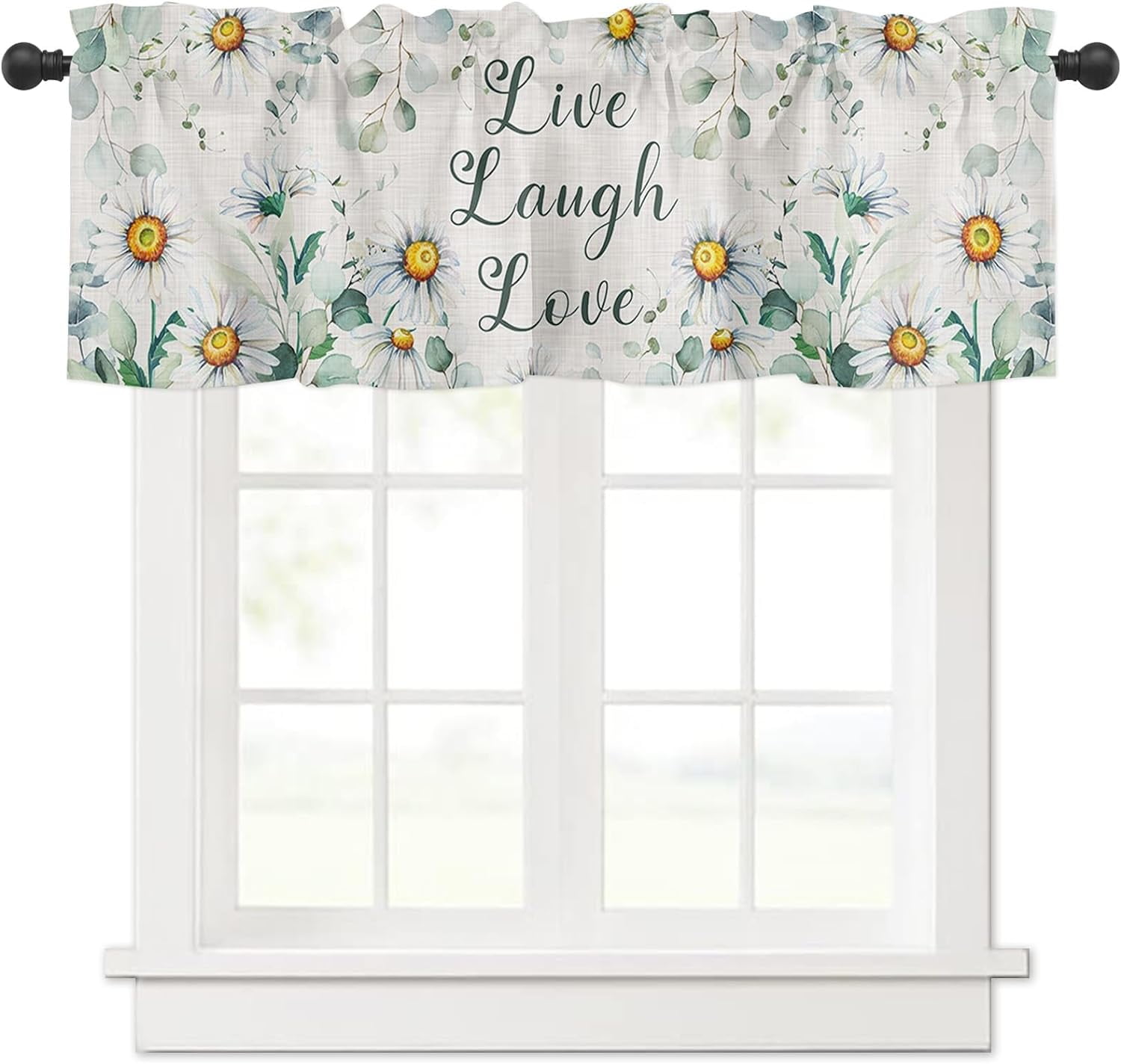 Rdsfhsp Window Valances Eucalyptus Leaf Flower Yellow Daisy Farmhouse ...