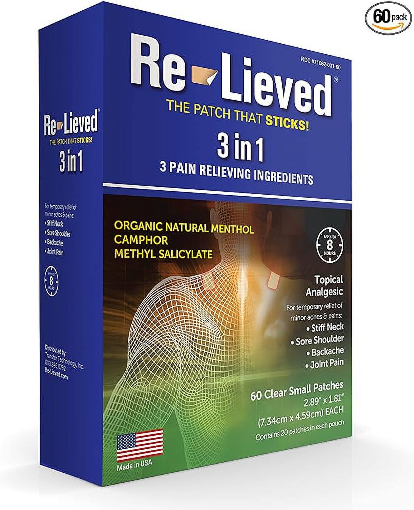 Re-Lieved 3-in-1 Pain Relief Patches — Organic Natural Menthol, Camphor ...