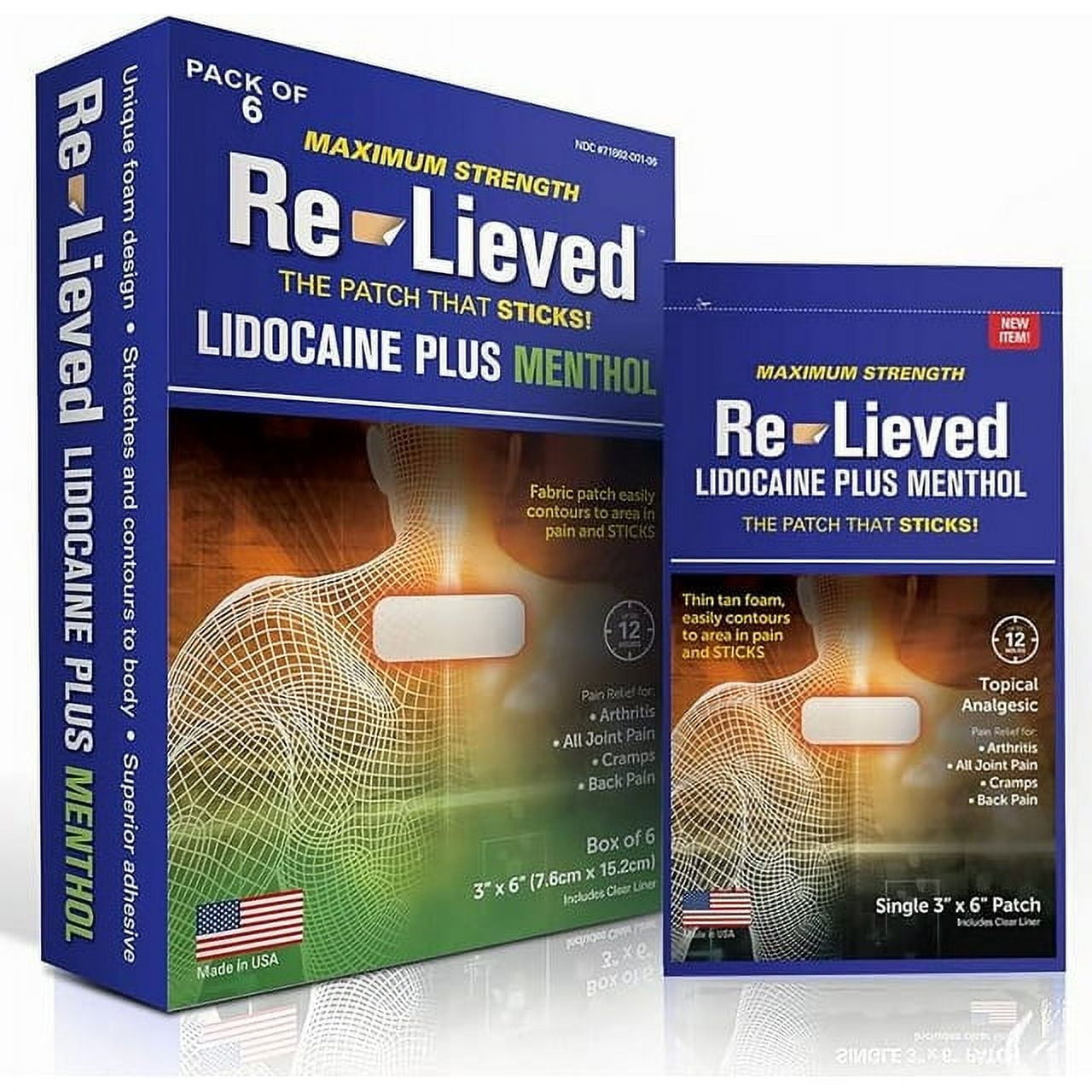 Re-Lieved 4% Lidocaine and 1% Menthol Pain Relief Patches, Fast-Acting ...